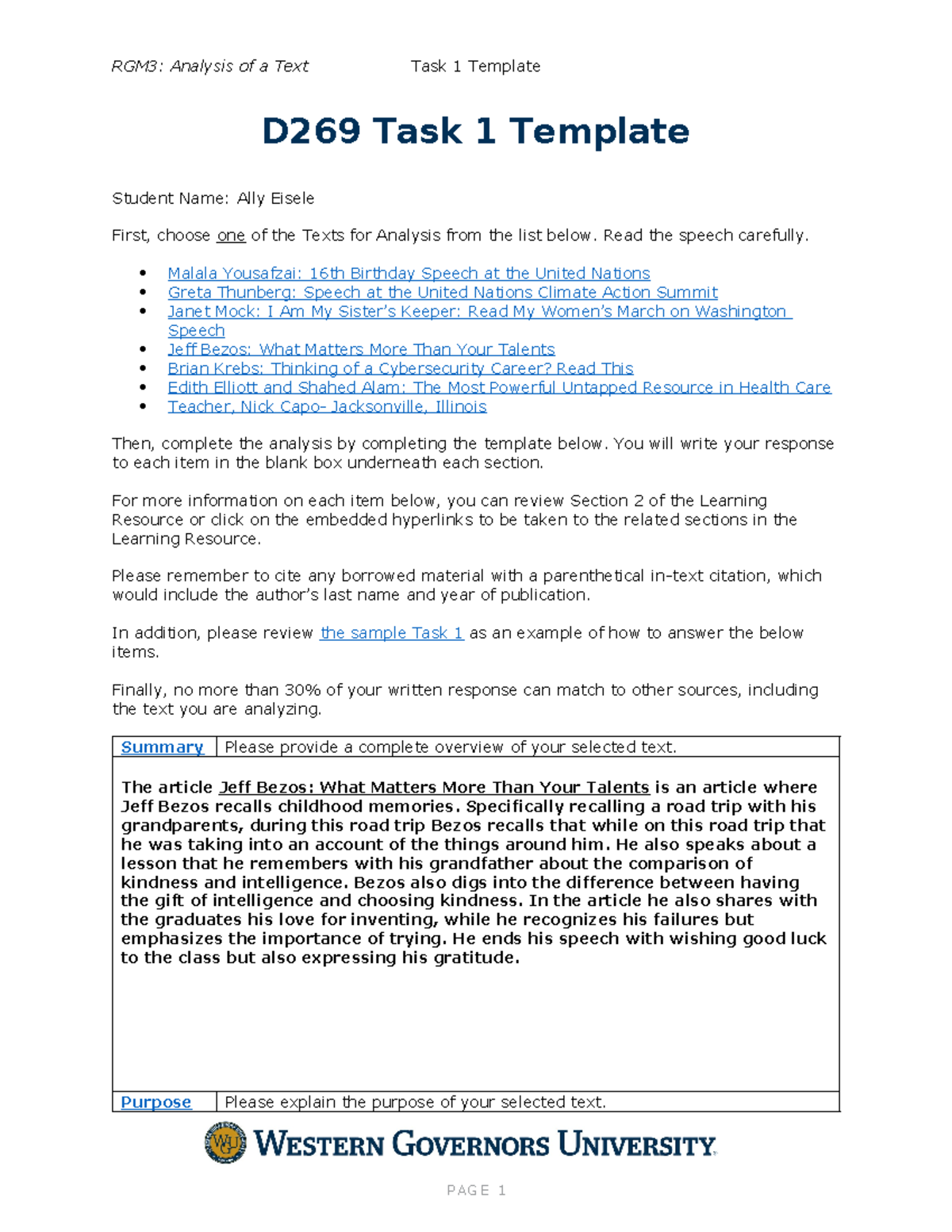 Task 1- Ally Eisele - Passed on first attempt - RGM3: Analysis of a ...