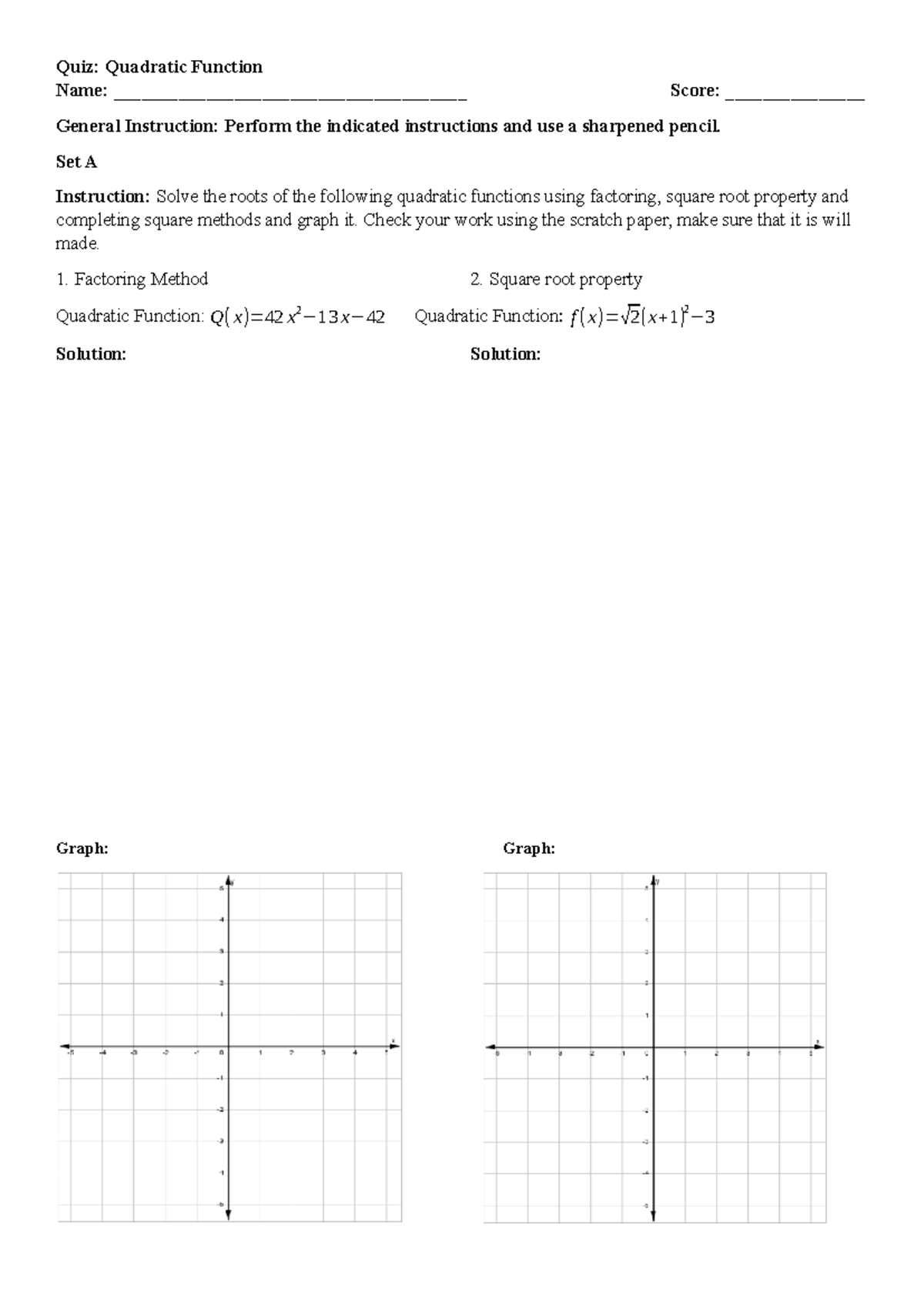 Quiz: Quadratic Functions and Applications - Unit Test - Studocu