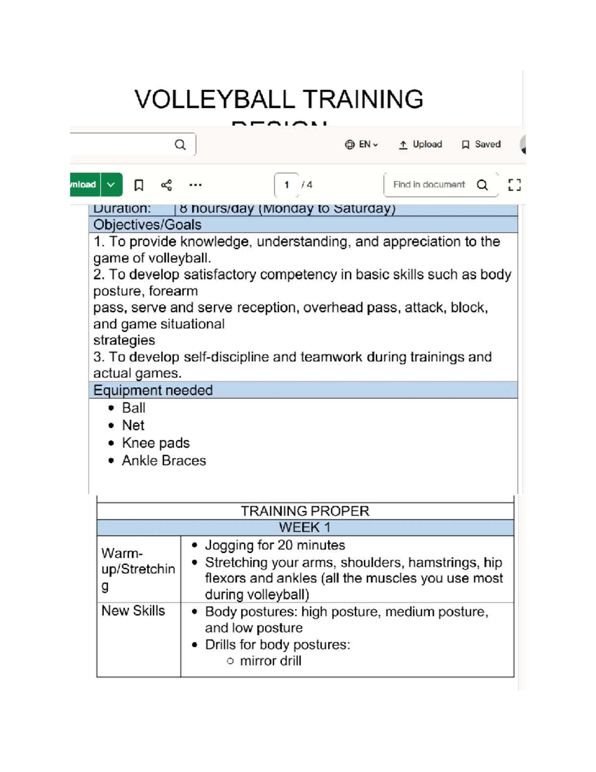 Volleyball Training Program EN 8: Skills Development & Drills - Studocu