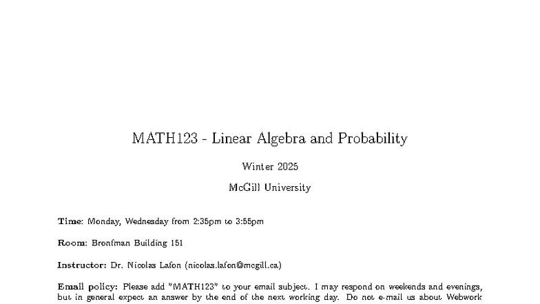 MATH123 Linear Algebra & Probability Syllabus Winter 2025 - Studocu