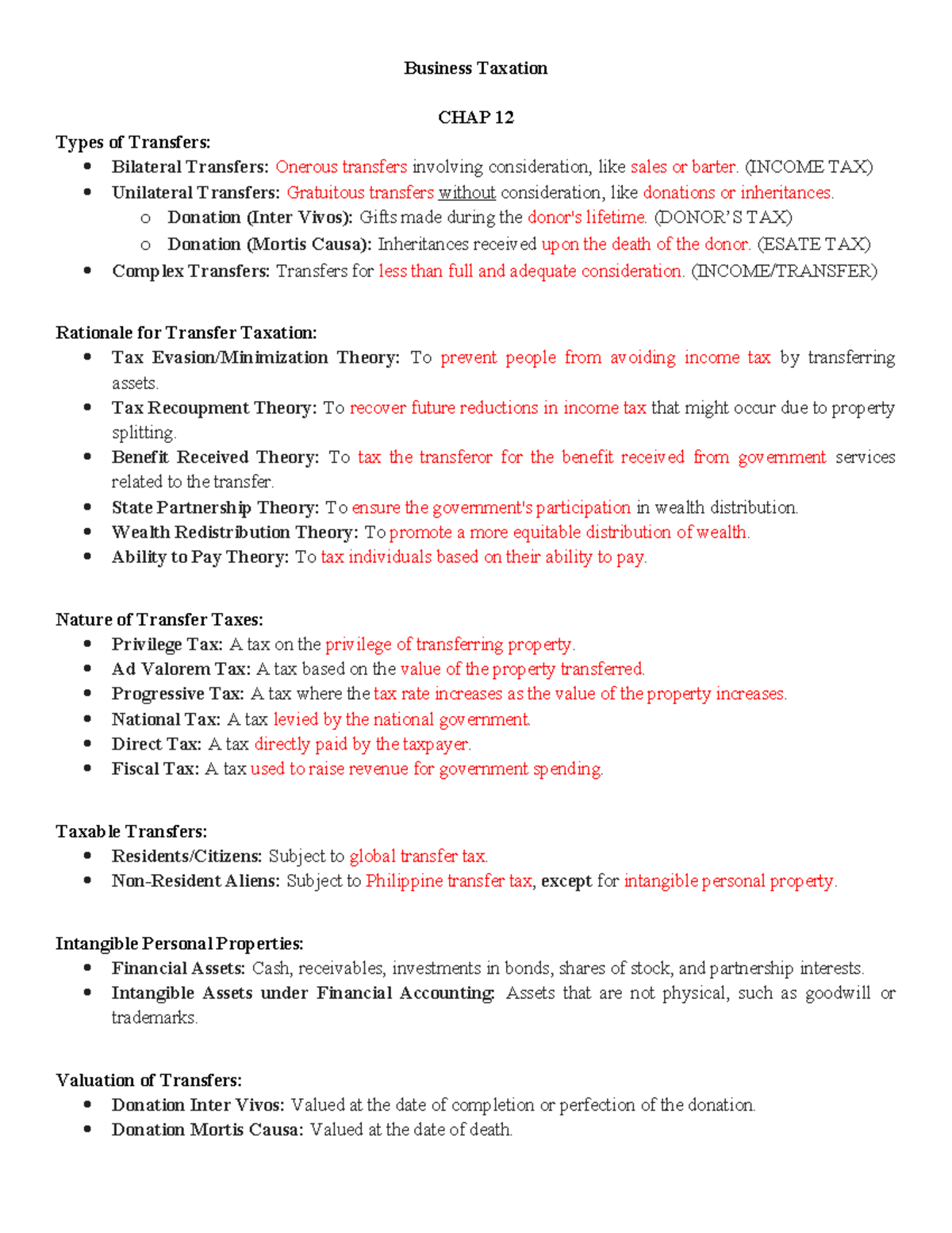 TAX101 - Business Taxation Review: Transfers, Succession, and Valuation ...