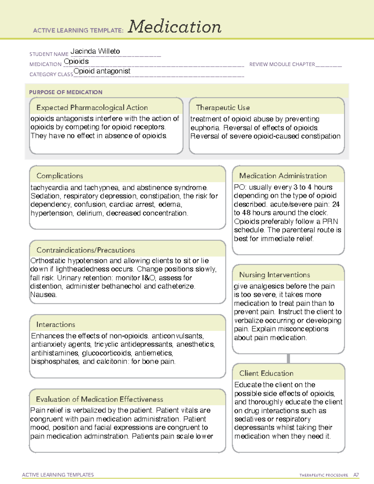 Focused Review-4: Opioid Medication ATI Template for Nursing Students ...