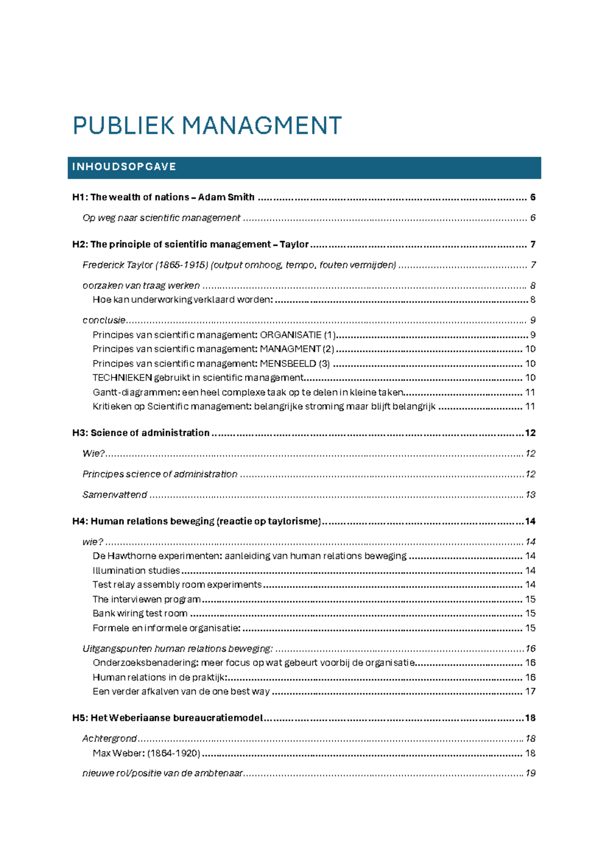 Samenvatting Publiek Management H1-H9: Theories & Practices - Studocu