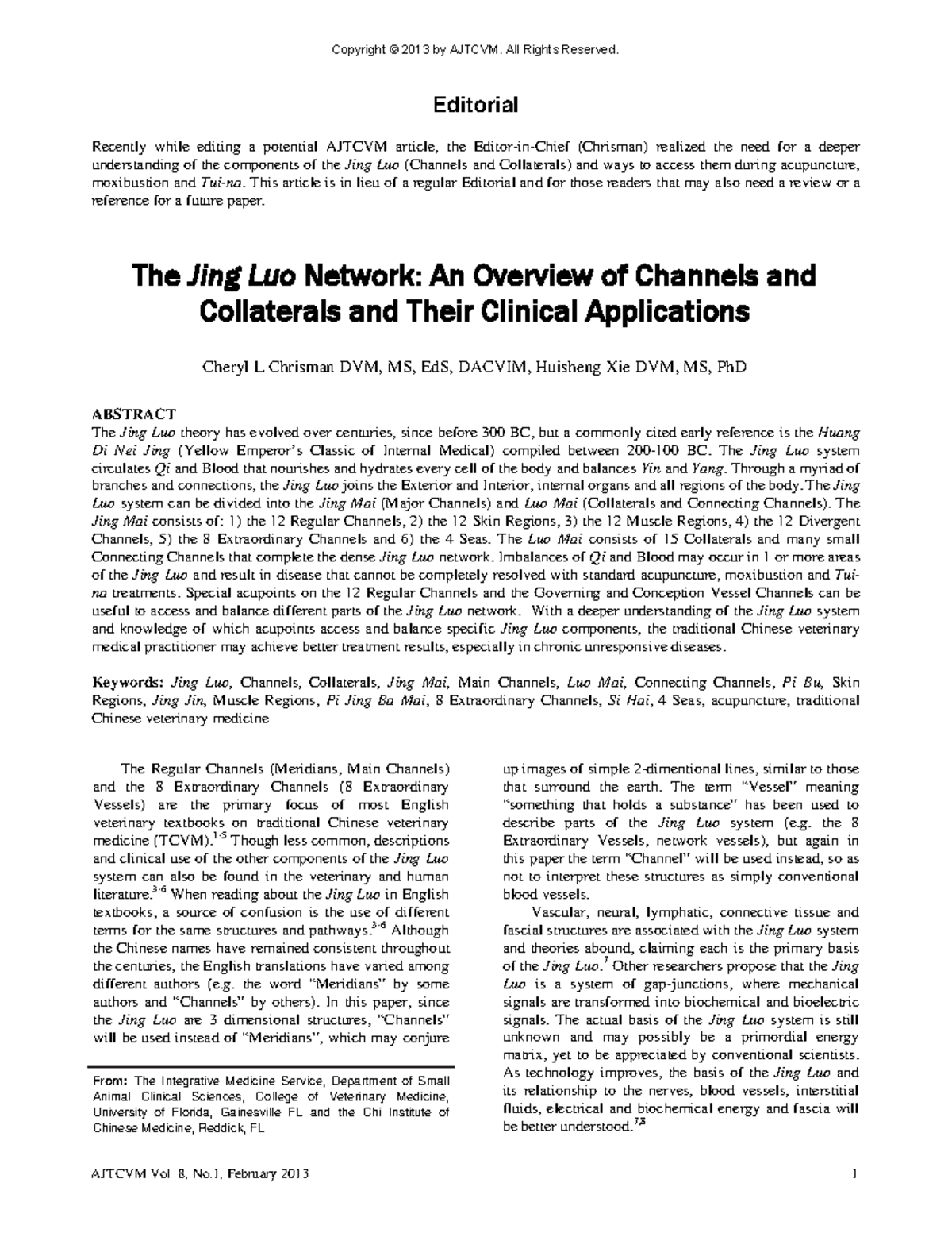 The Jing Luo Network: Overview and Clinical Applications (AJTCVM 8) - Studocu