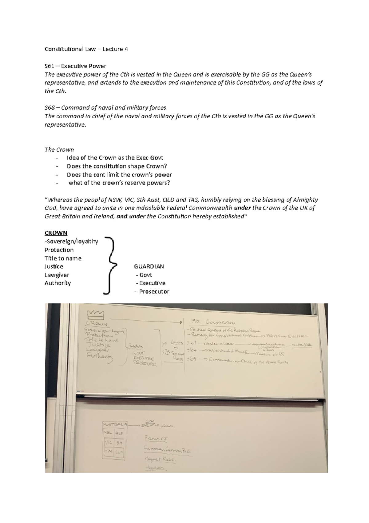 ACL - Lec 4 - Executive Powers in Australian Constitution Law Notes ...