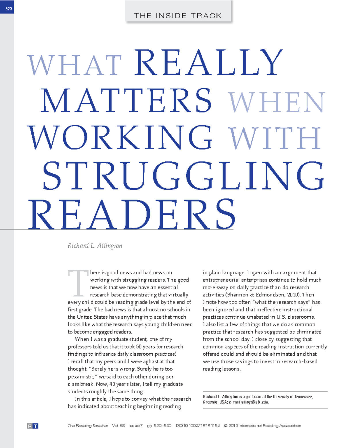 What Really Matters for Struggling Readers: Evidence-Based Insights - T ...