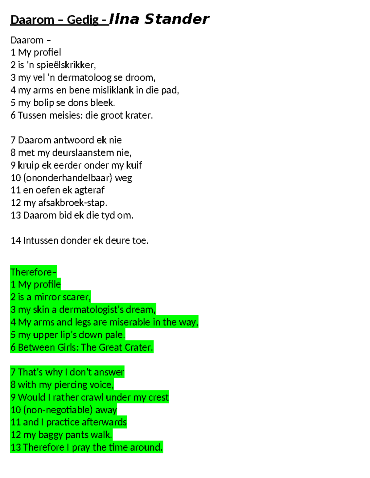 Daarom – Gedig van Ilna Stander: 'n Ontdekking van Selfbeeld en ...