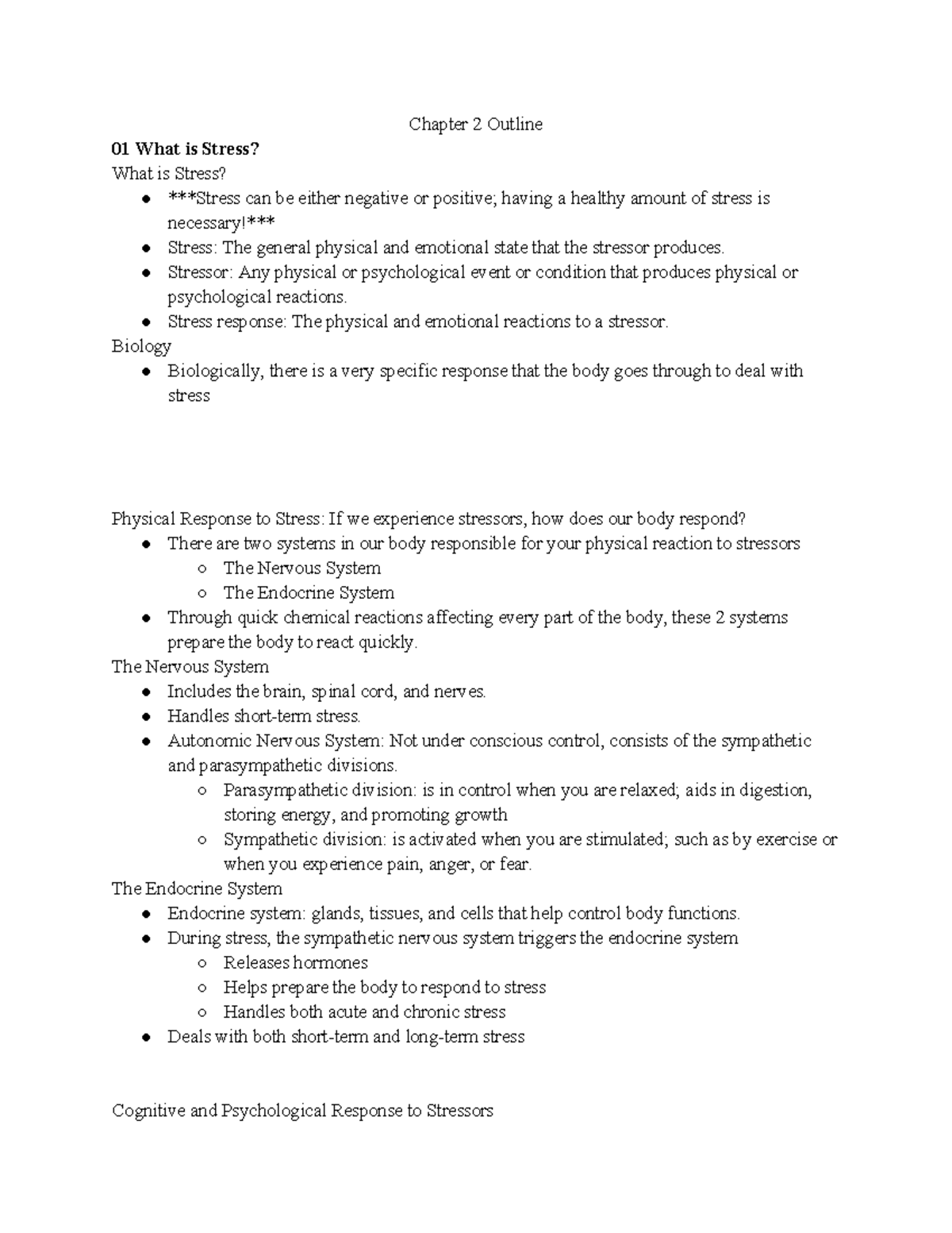 Chapter 2 Outline: Understanding Stress and Its Effects - Studocu