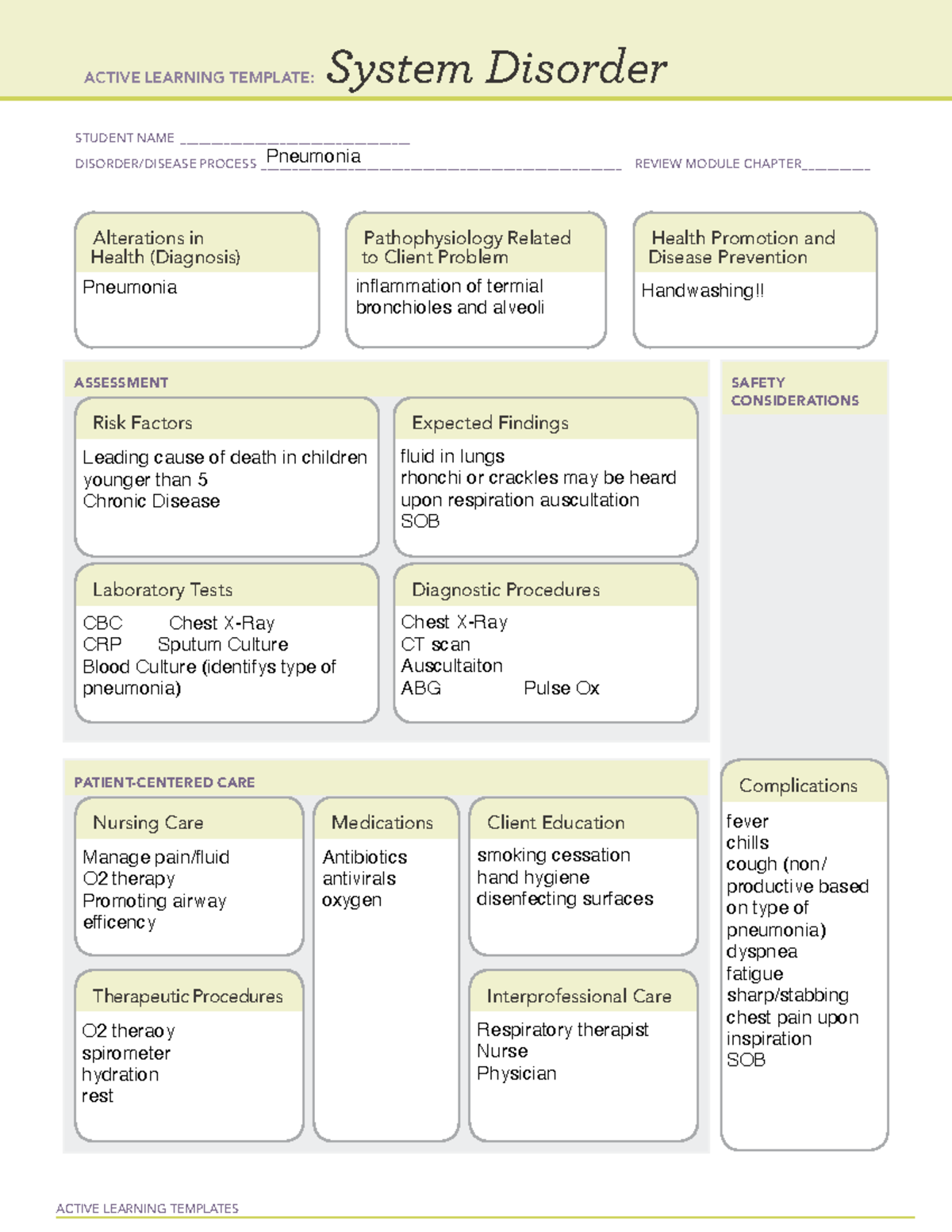 ACTIVE LEARNING TEMPLATE: Gas Exchange System Disorder (Pneumonia ...