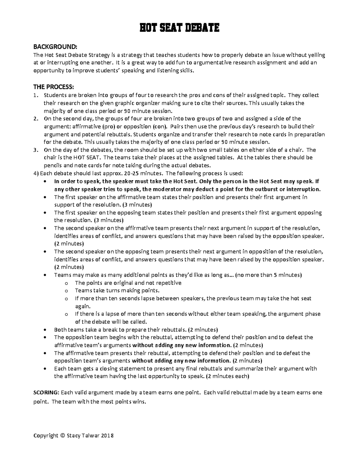 Hot Seat Debate Activity - Argumentative Research Exercise 1 - Studocu