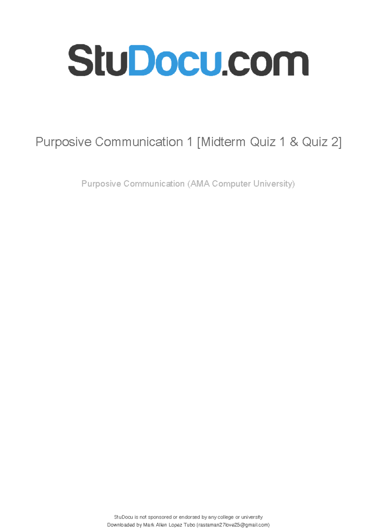 Purposive communication 1 midterm quiz 1 quiz 2 - StuDocu is not ...