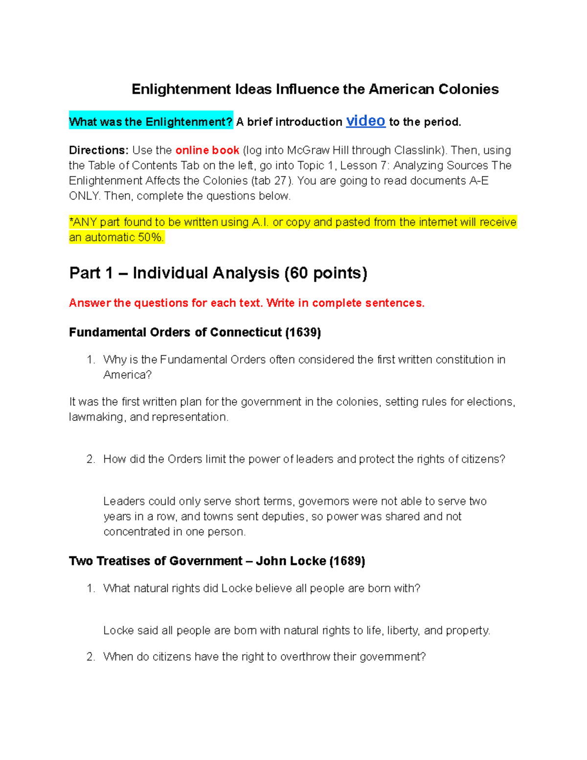 ENGL 101: Enlightenment Ideas Influencing American Colonies Analysis ...