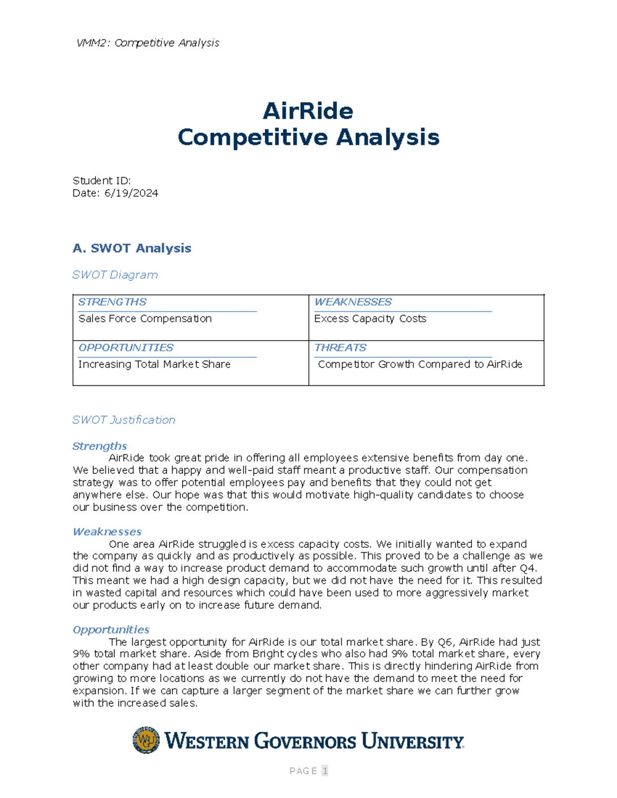 D361 Competitive Analysis: SWOT & Strategy for AirRide - Studocu