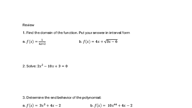 Precalculus Review Notes for Final Exam - Studocu