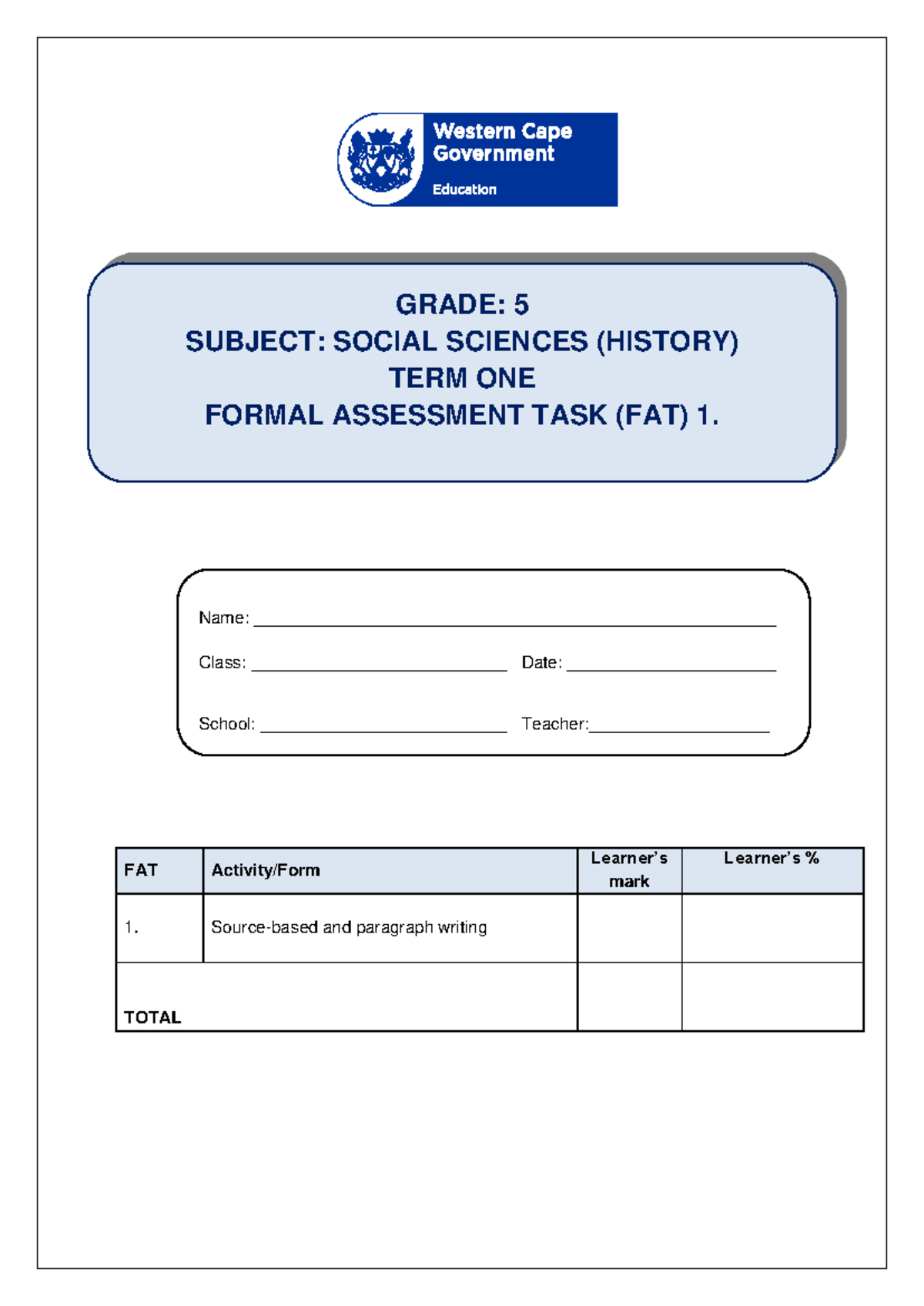 Grade 5 Social Science - History Term 1 FAT: Hunter-Gatherer Art ...