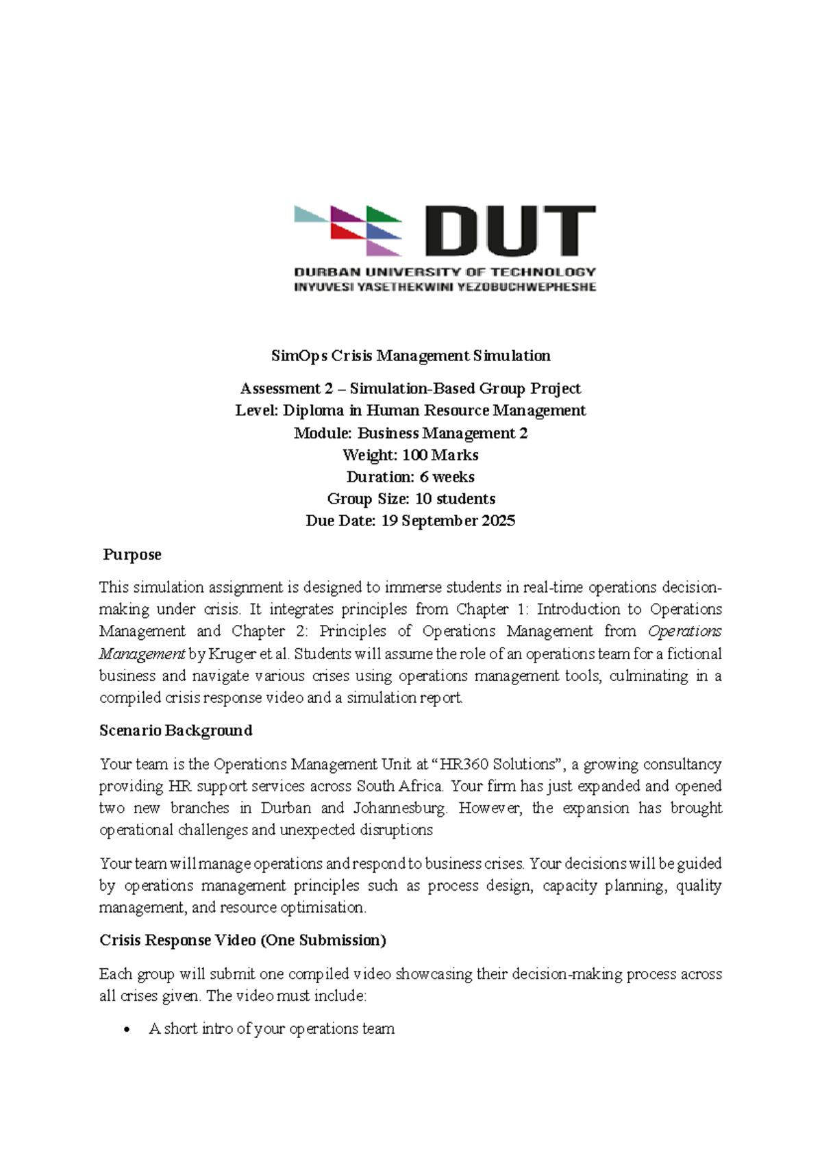 BMNG201 Crisis Management Simulation Group Project Report - Studocu