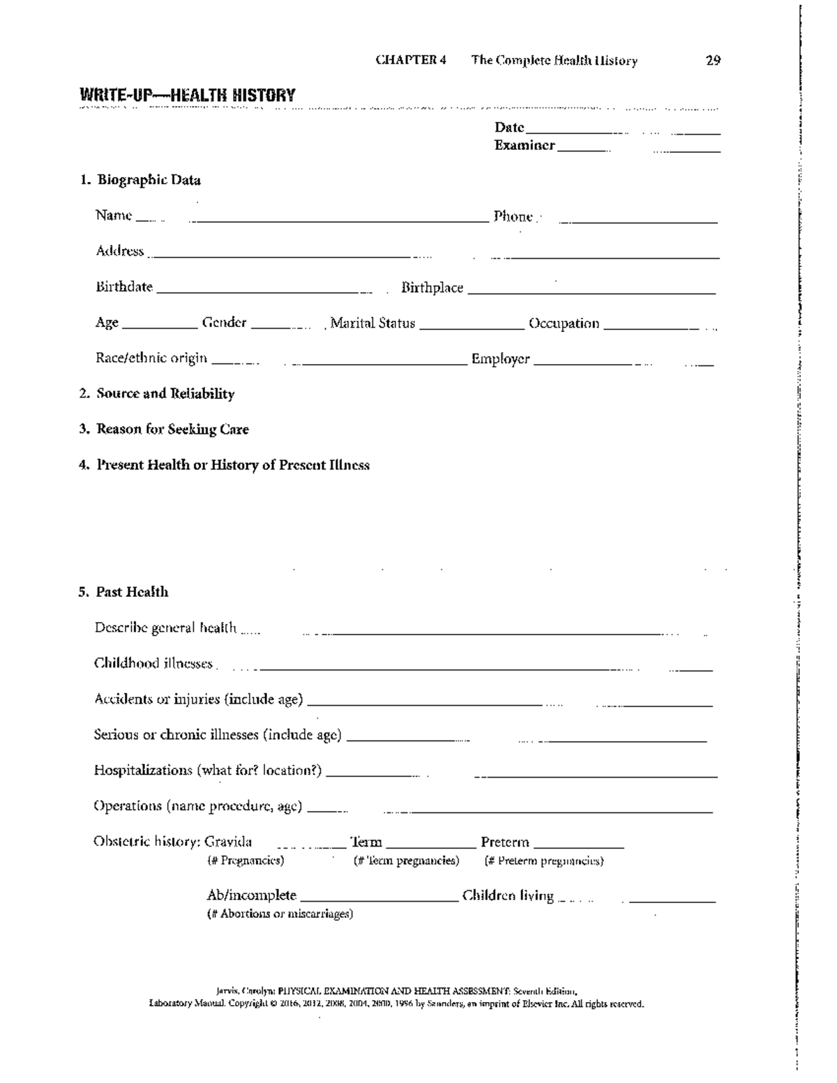 CHAPTER 4 Complete Health History Form - Jarvis - Studocu