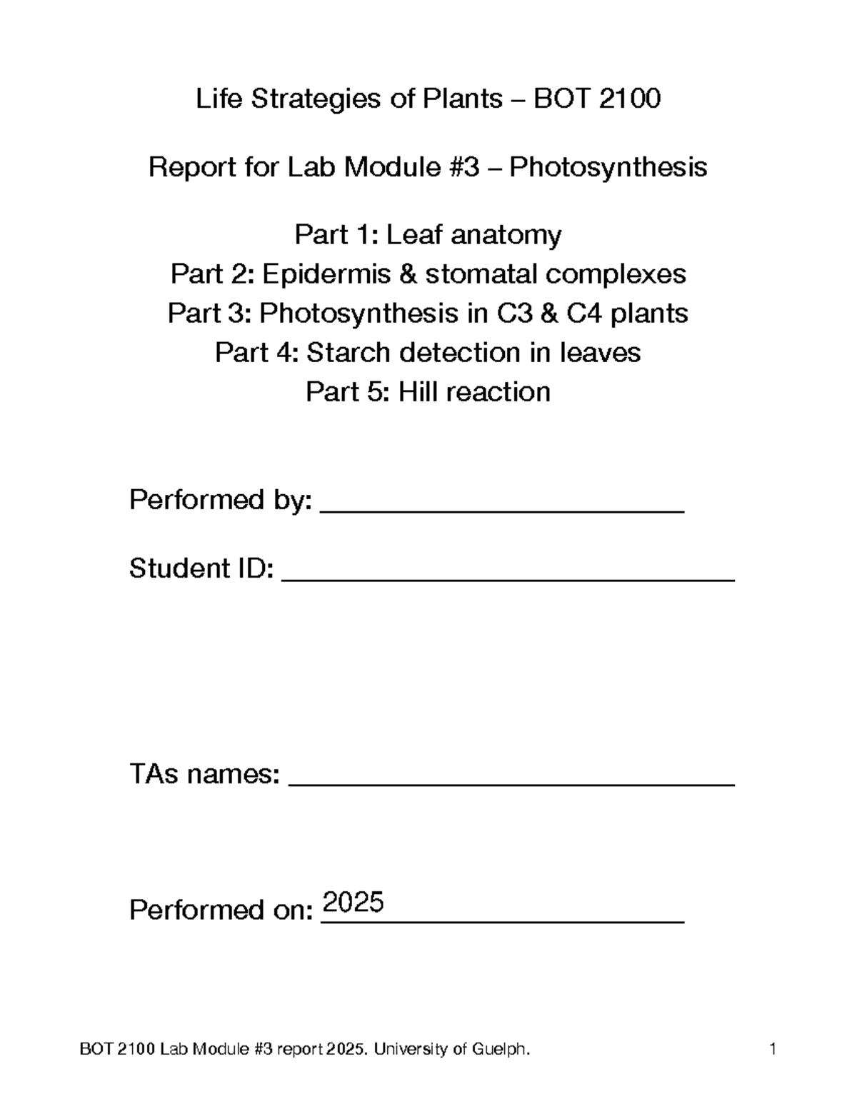 BOT 2100 Lab Module 3: Photosynthesis and Leaf Anatomy Report - Studocu