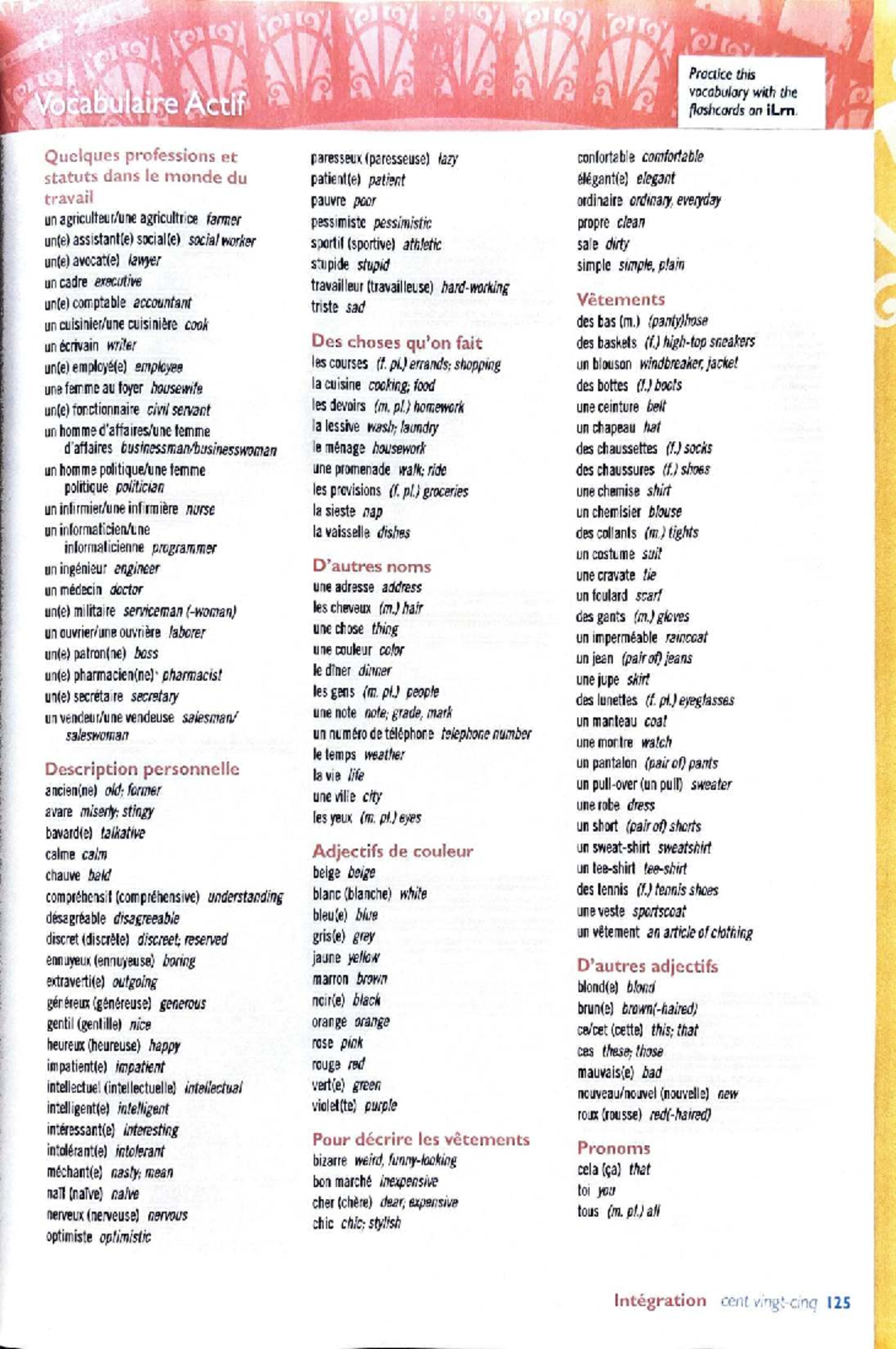 French Vocabulary Guide: Professions, Adjectives, Actions, & Clothing ...