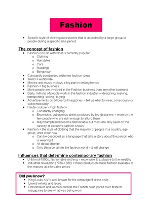 Fashion Grade 12 Consumer Studies Notes - Specific style of clothing ...