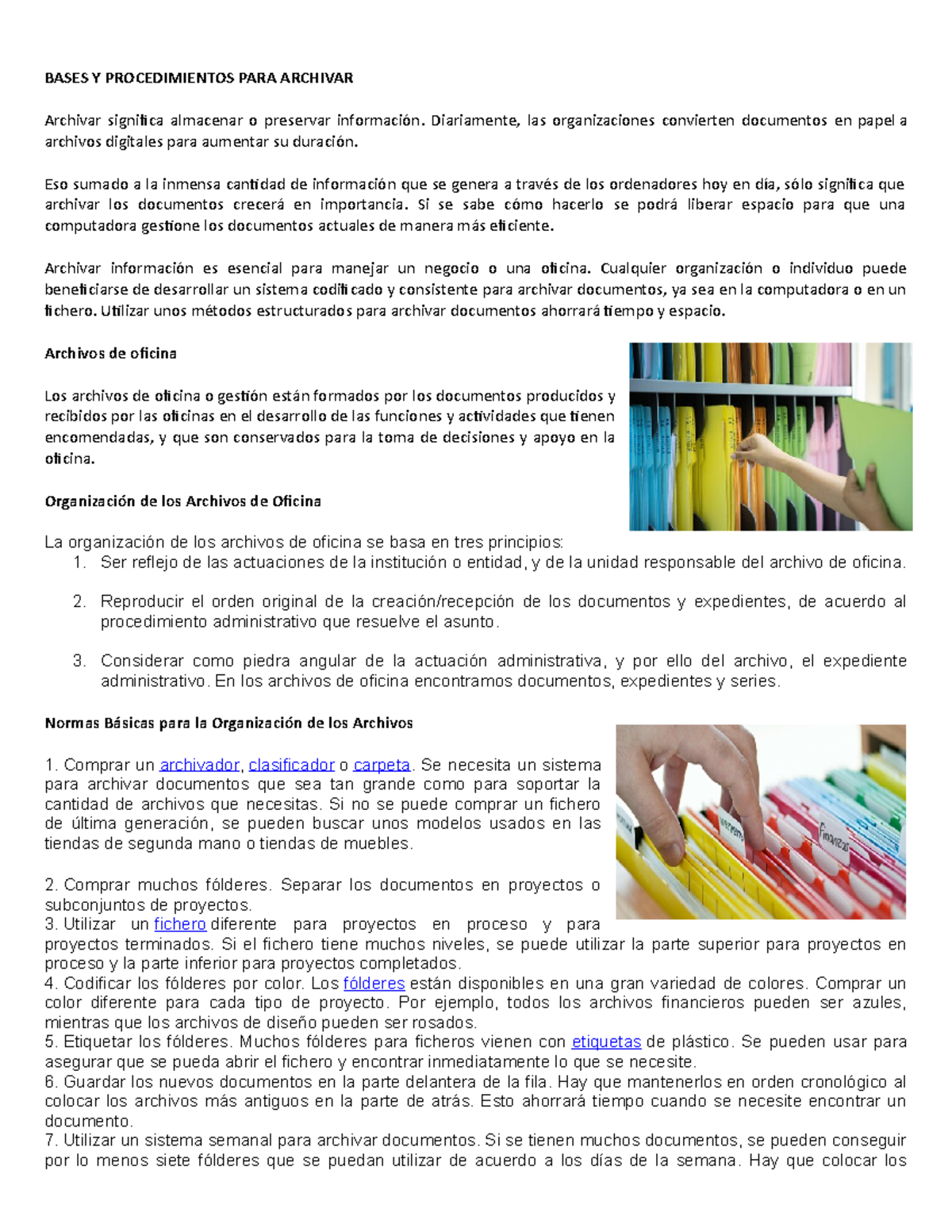 Bases y Procedimientos para Archivar Documentos Efectivamente - Studocu