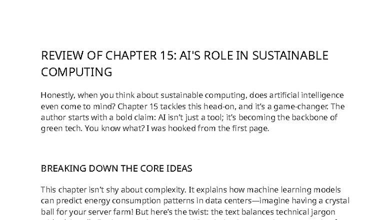 REVIEW OF CHAPTER 15: AI's Role in Sustainable Computing - Studocu