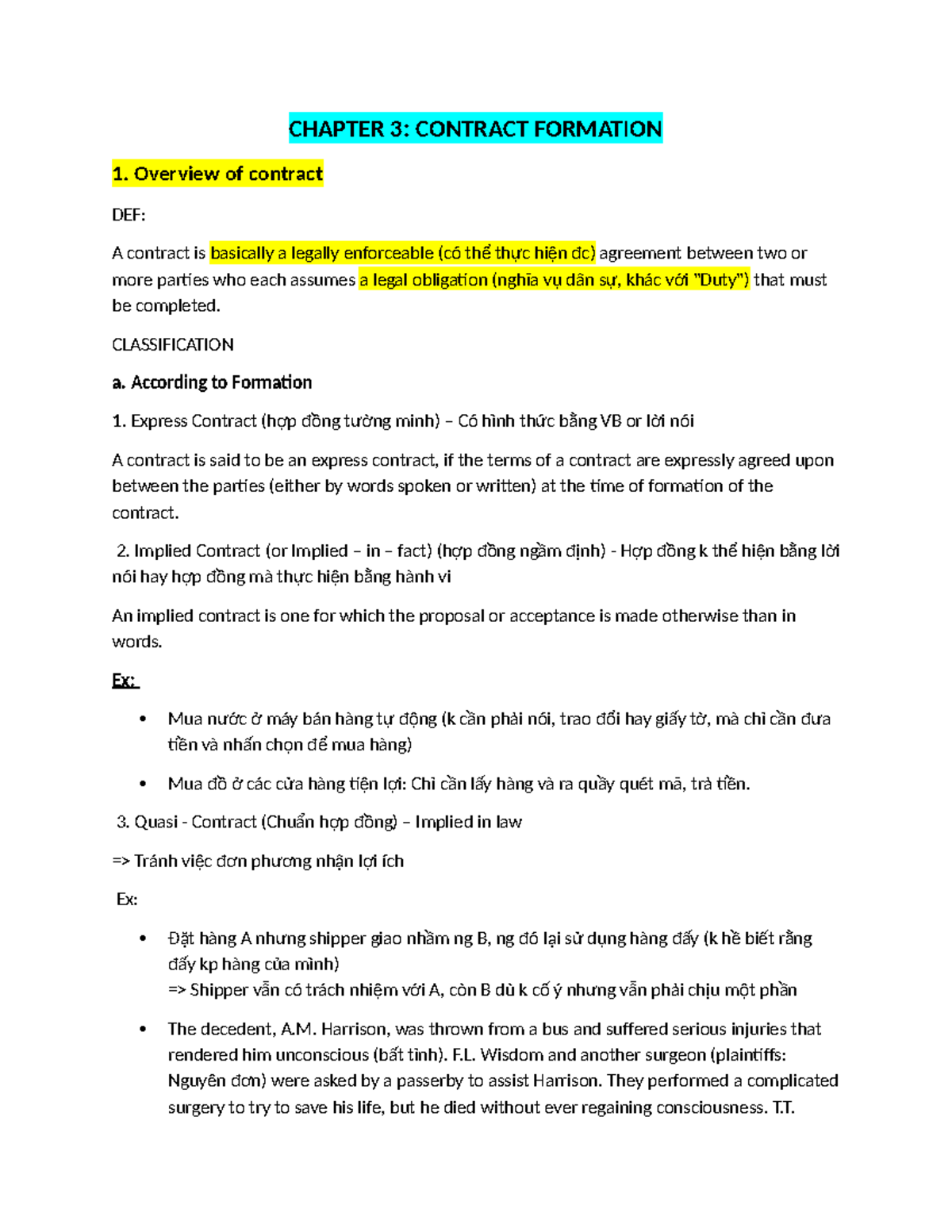 CHAPTER 3: CONTRACT FORMATION - Key Concepts and Definitions - Studocu