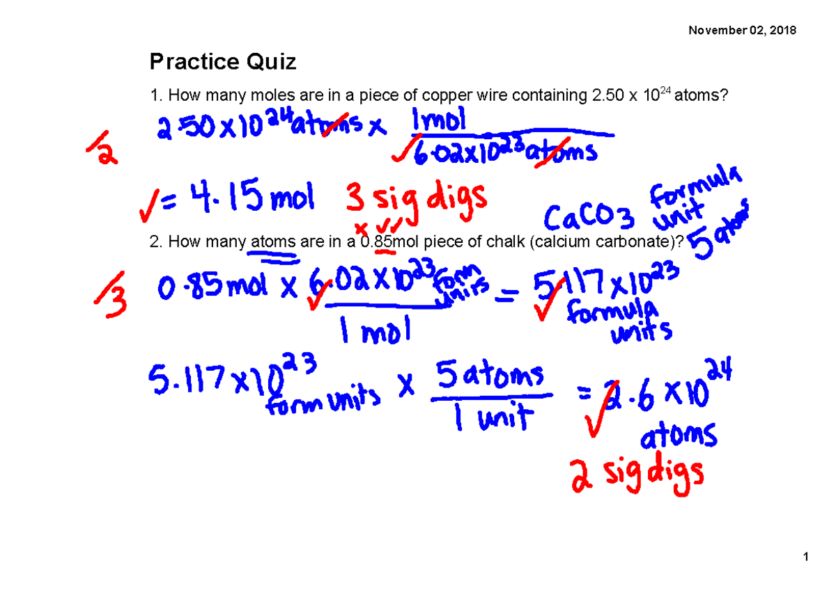 November 02, 2018 Practice Quiz 1: Molar Mass & Calculations - Studocu