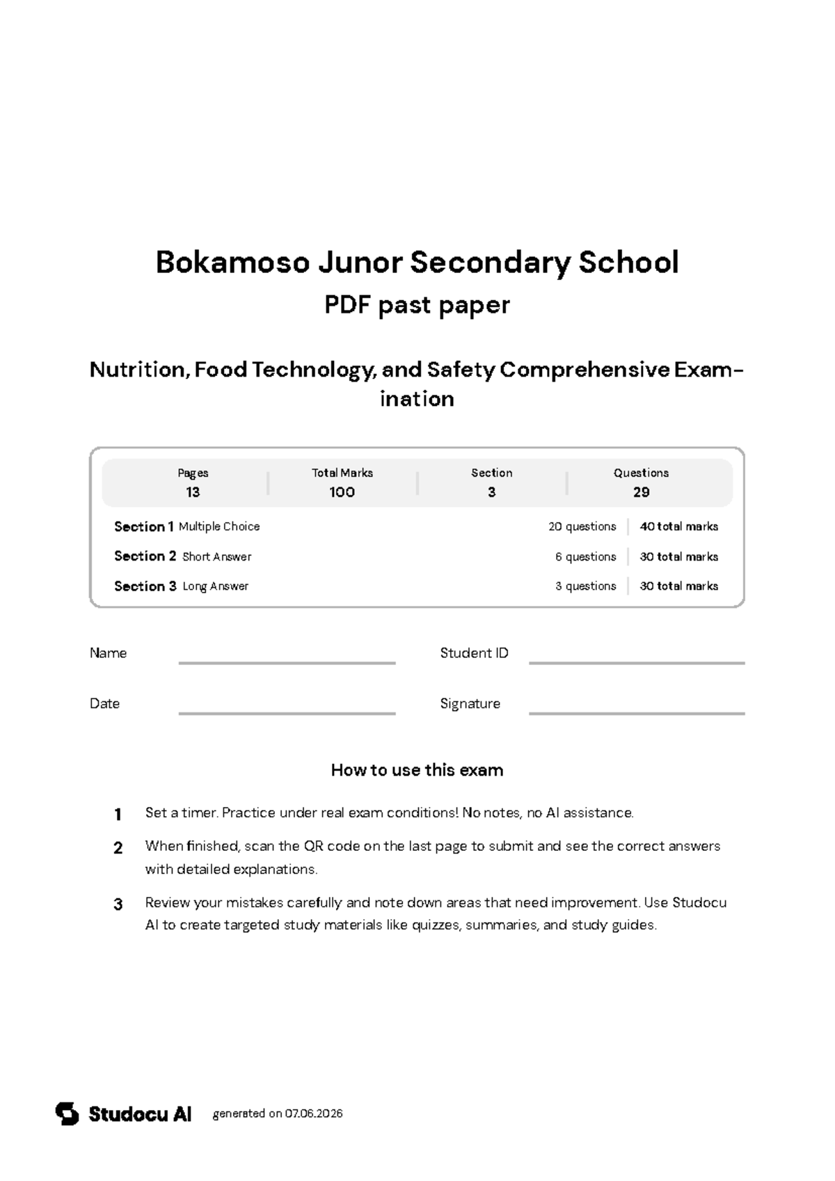 Nutrition, Food Technology, and Safety Comprehensive Exam - Studocu