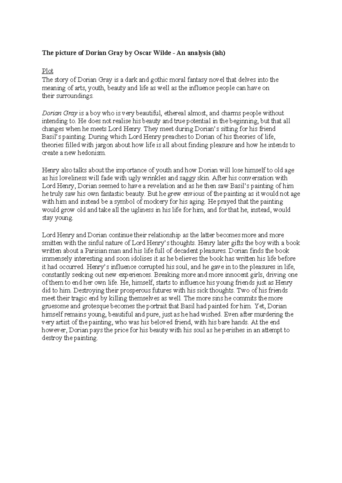 Analysis of "The Picture of Dorian Gray" (ENG 101) - Studocu