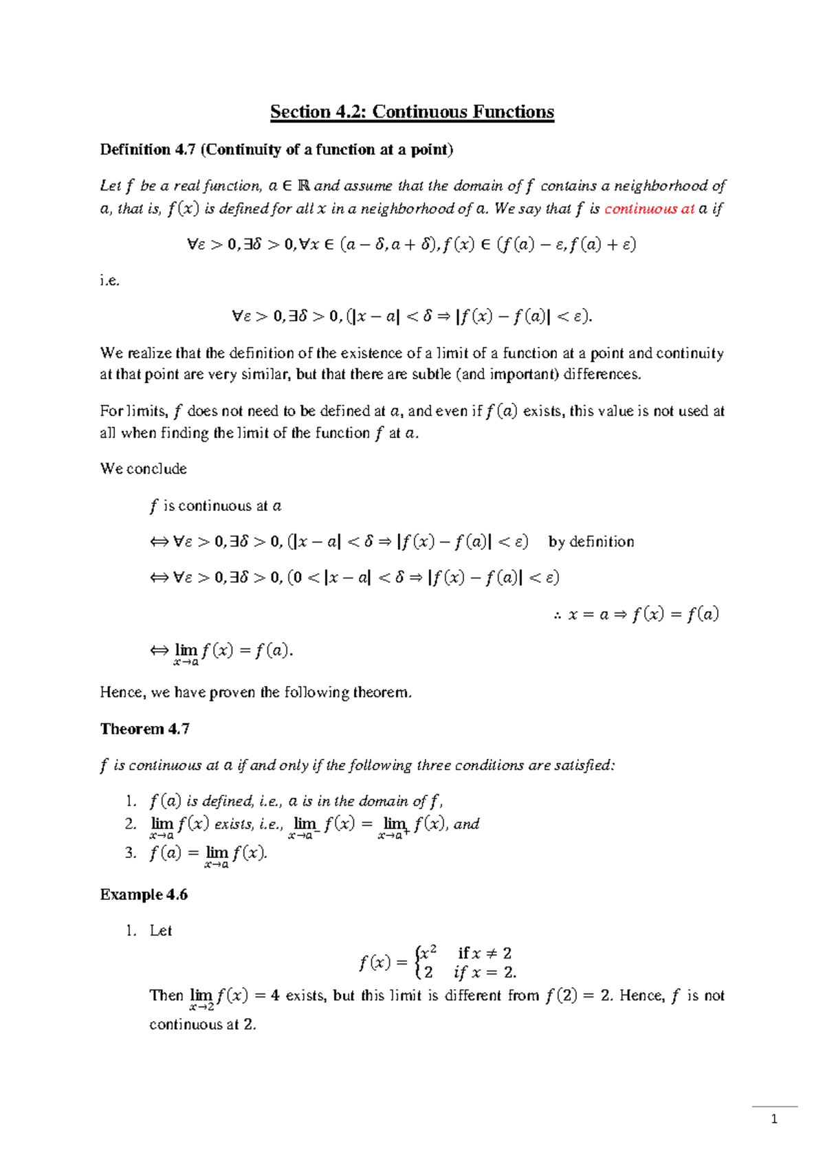 Sec 4.2 Continuous Functions - Section 4. 2 : Continuous Functions ...