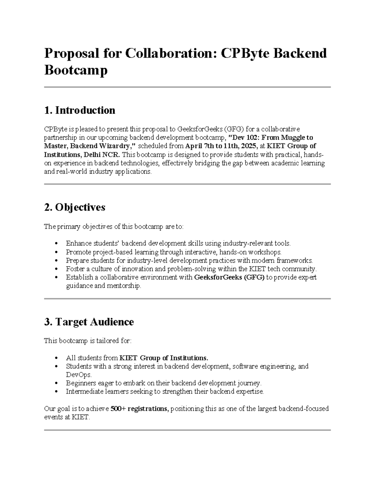 Collaboration Proposal: CPte Backend Bootcamp 102 with GFG - Studocu