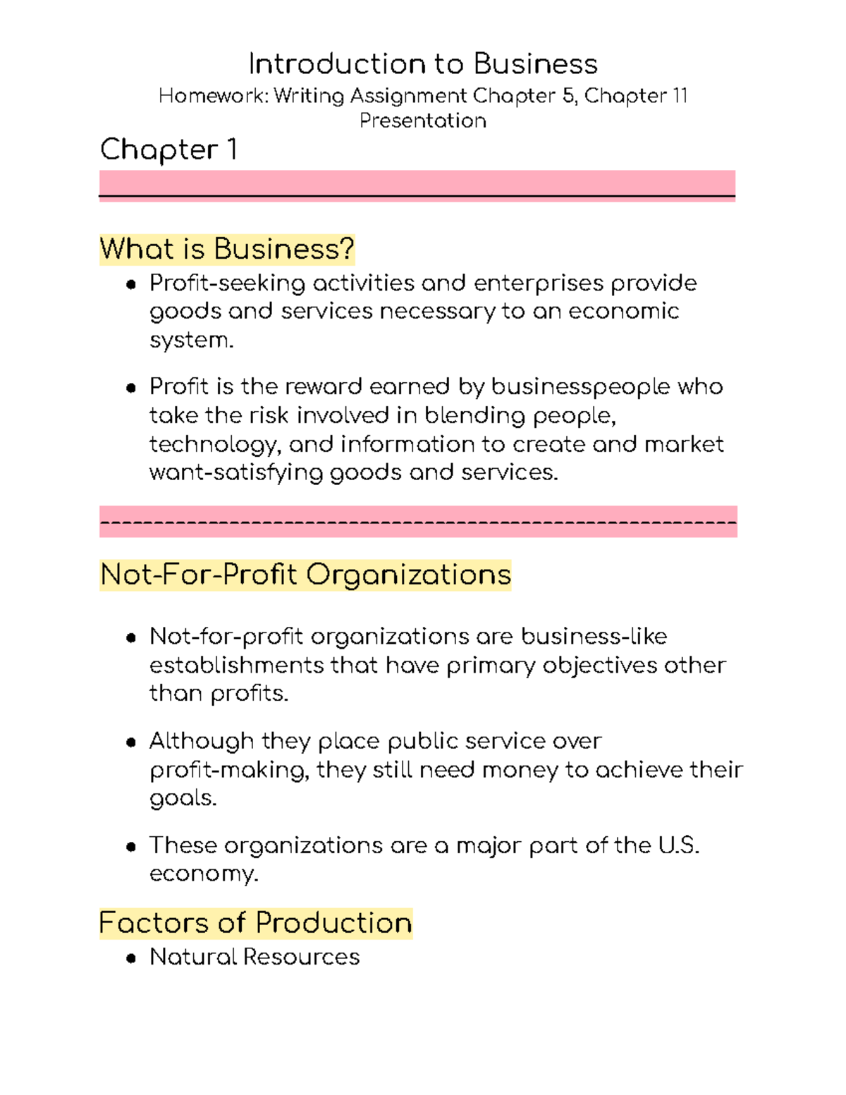 Introduction to Business: Homework Writing Assignment for Ch. 5 & 11 ...