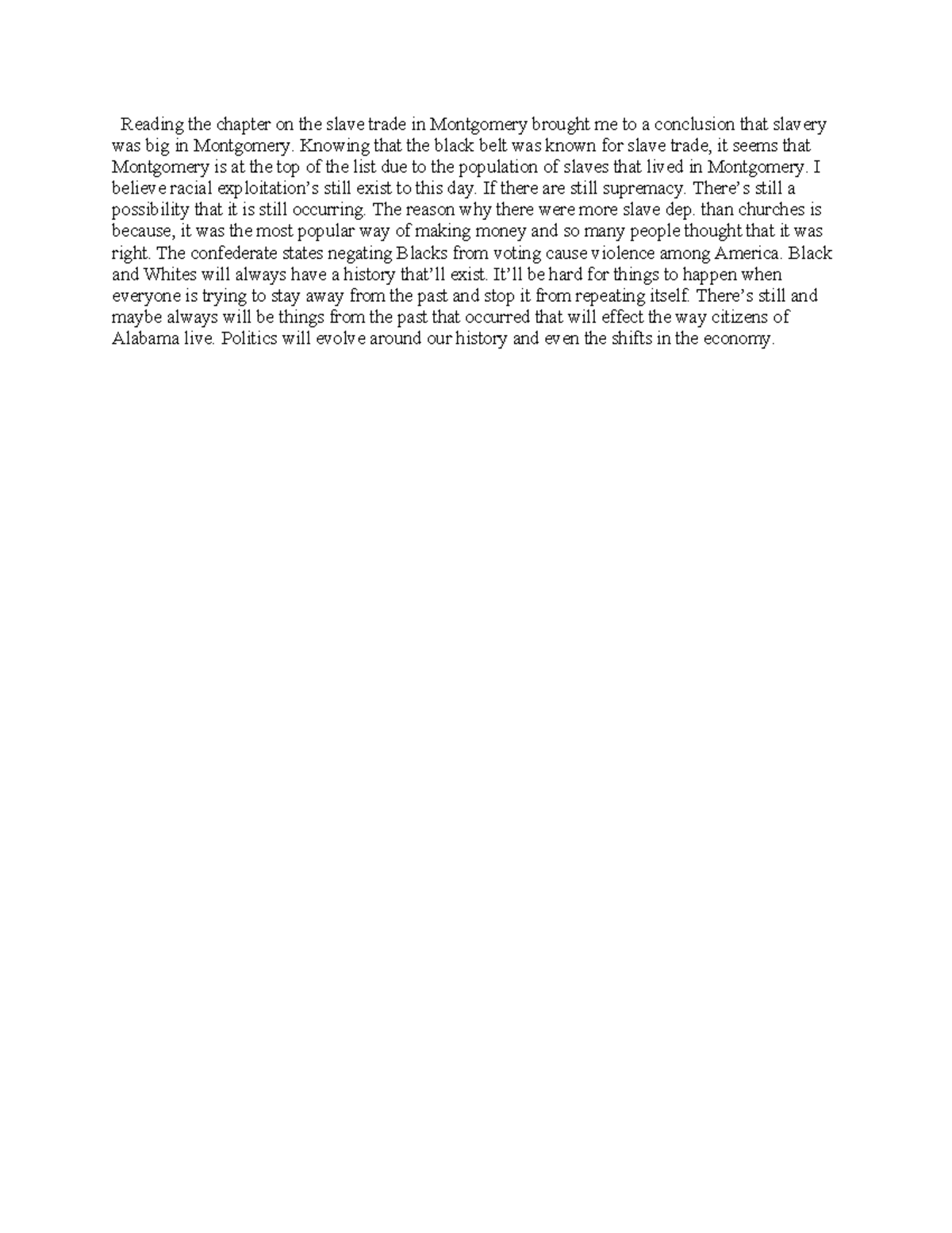 HIST 201 - Slavery Assignment: Analyzing the Legacy in Montgomery - Studocu