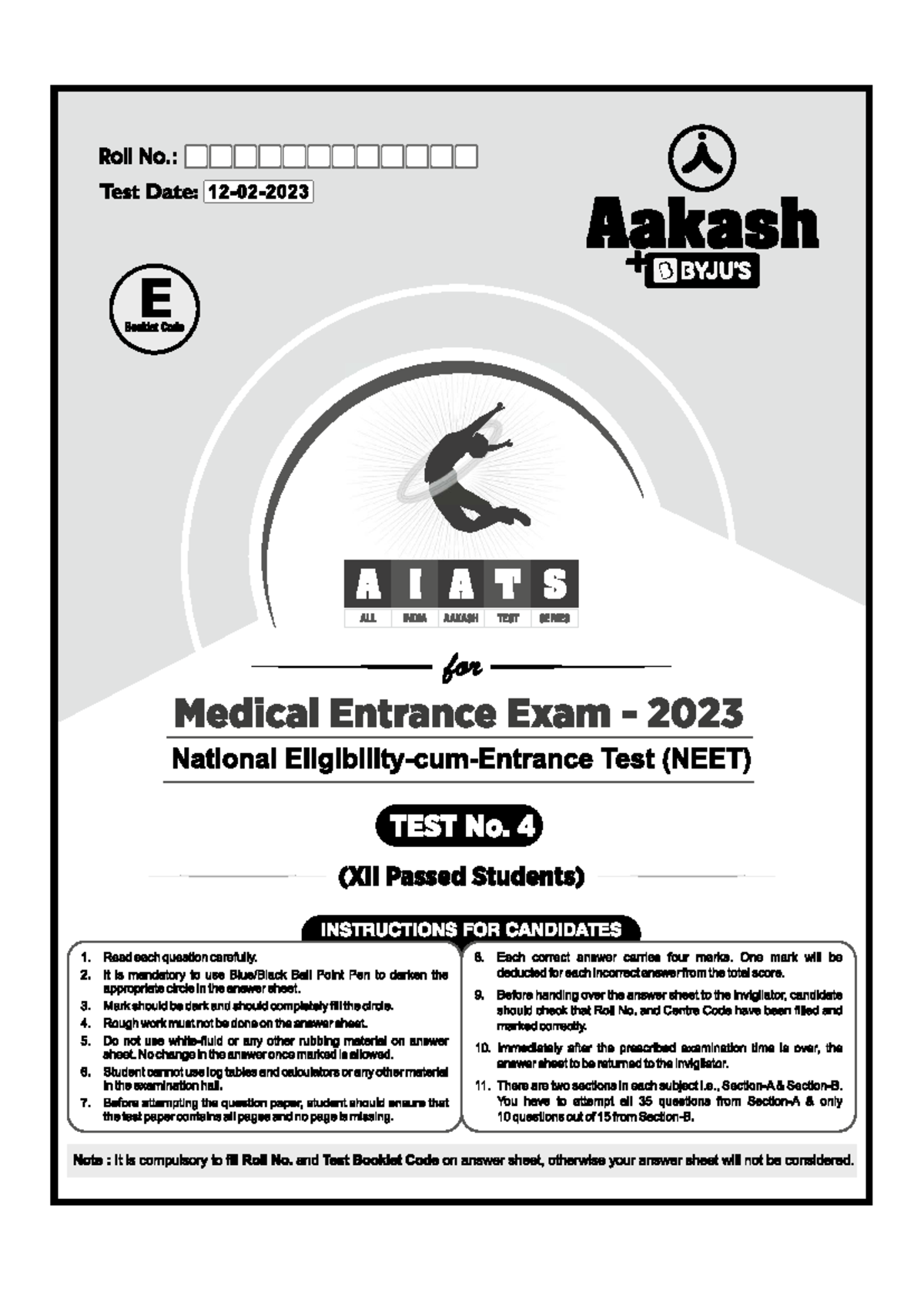 All India Aakash Test Series AIATS Test No. 4 for NEET 2023 - Studocu