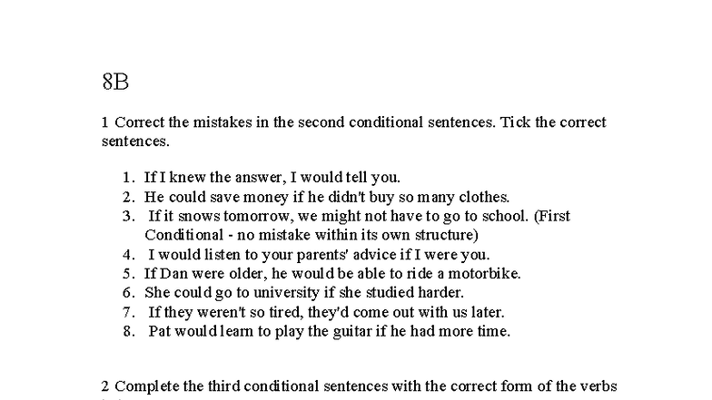 B1.4 Grammar Exercises: Second & Third Conditional Sentences - Studocu