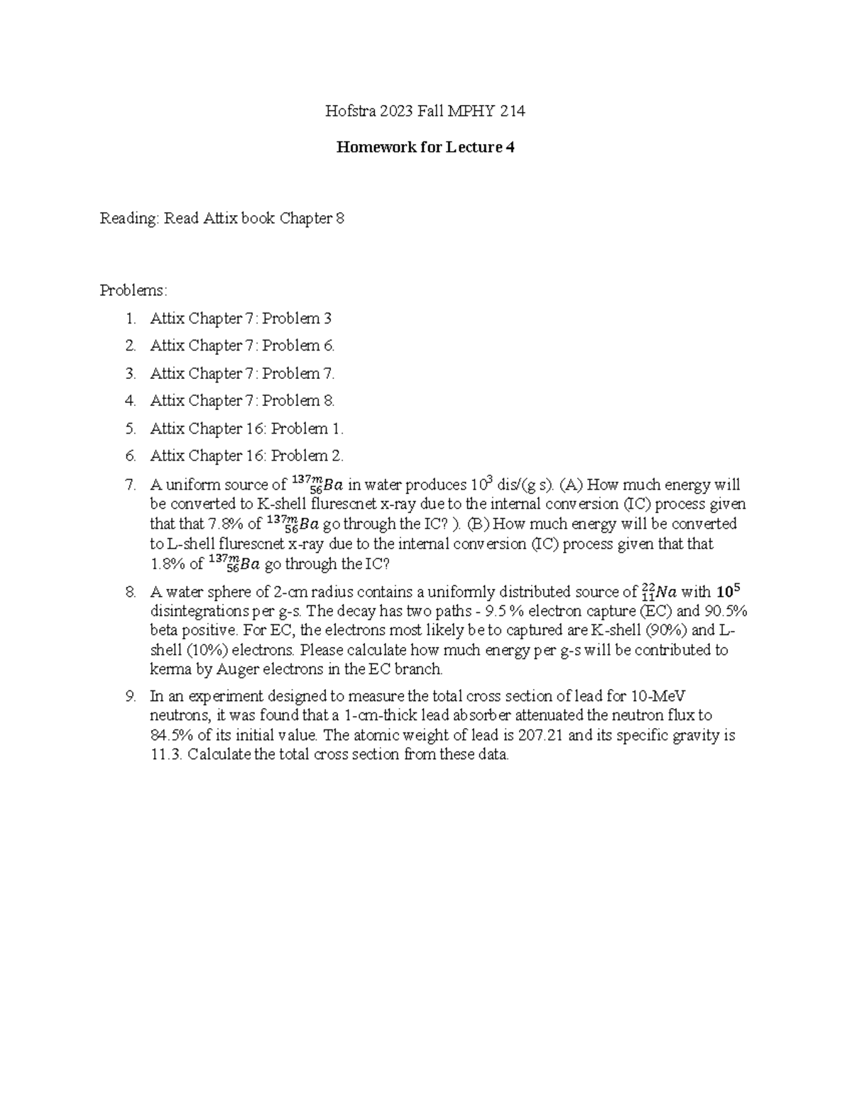MPHY 214 Lecture 04 Homework: Attix Book Problems & Questions - Studocu