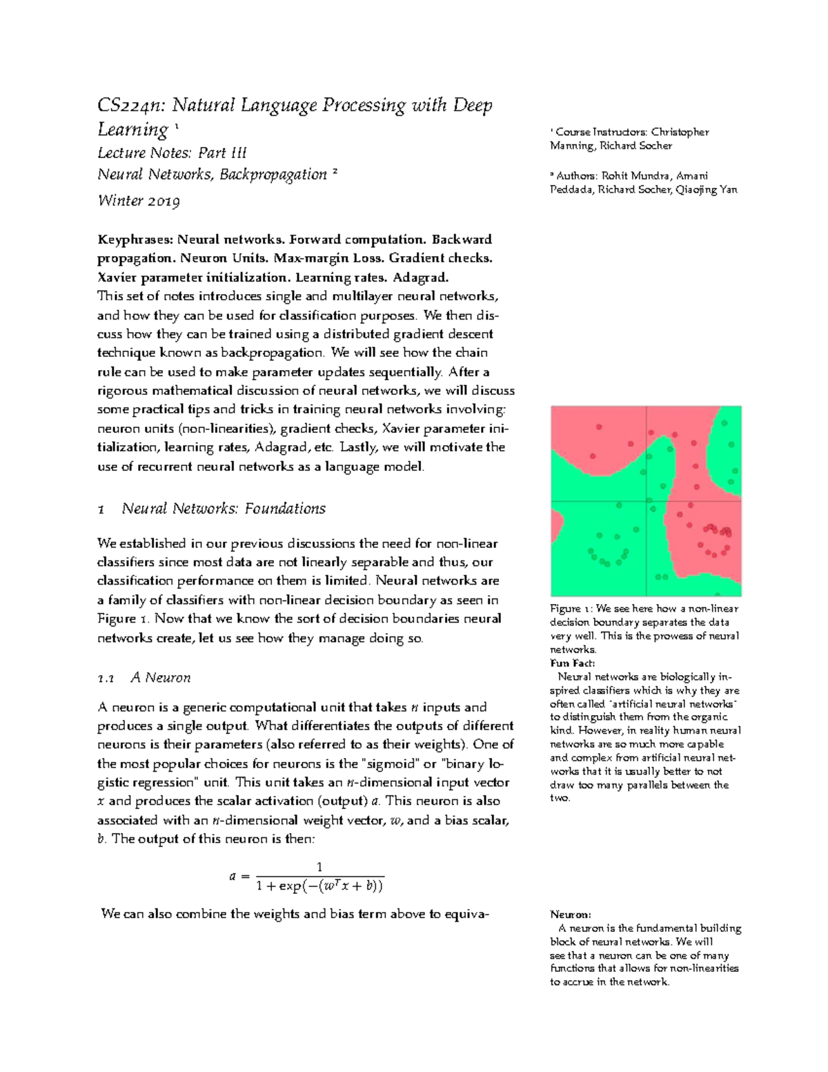 CS224n: NLP with Deep Learning 1 Lecture Notes on Neural Networks ...