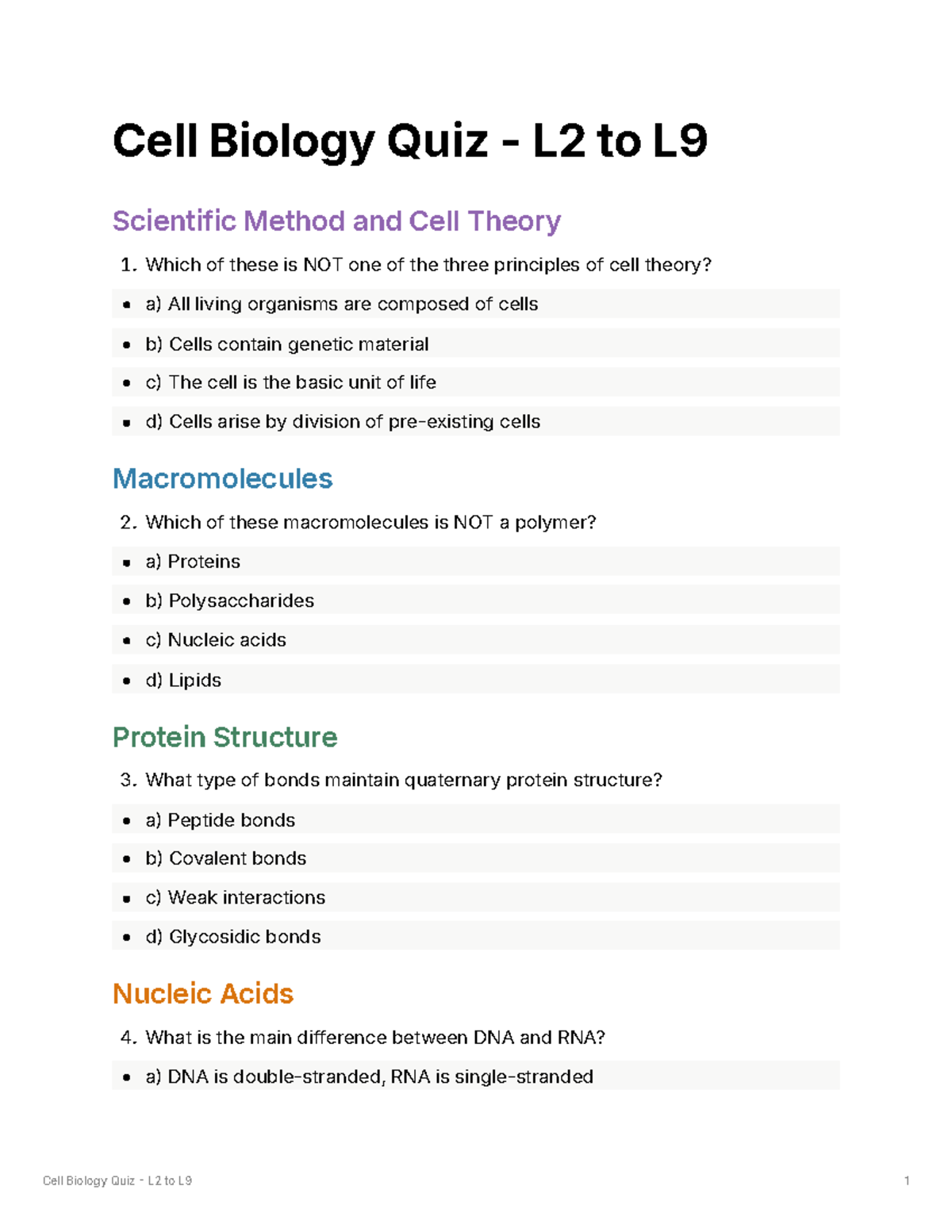 Cell Biology Quiz L2-L9: Scientific Method & Cell Theory Insights - Studocu