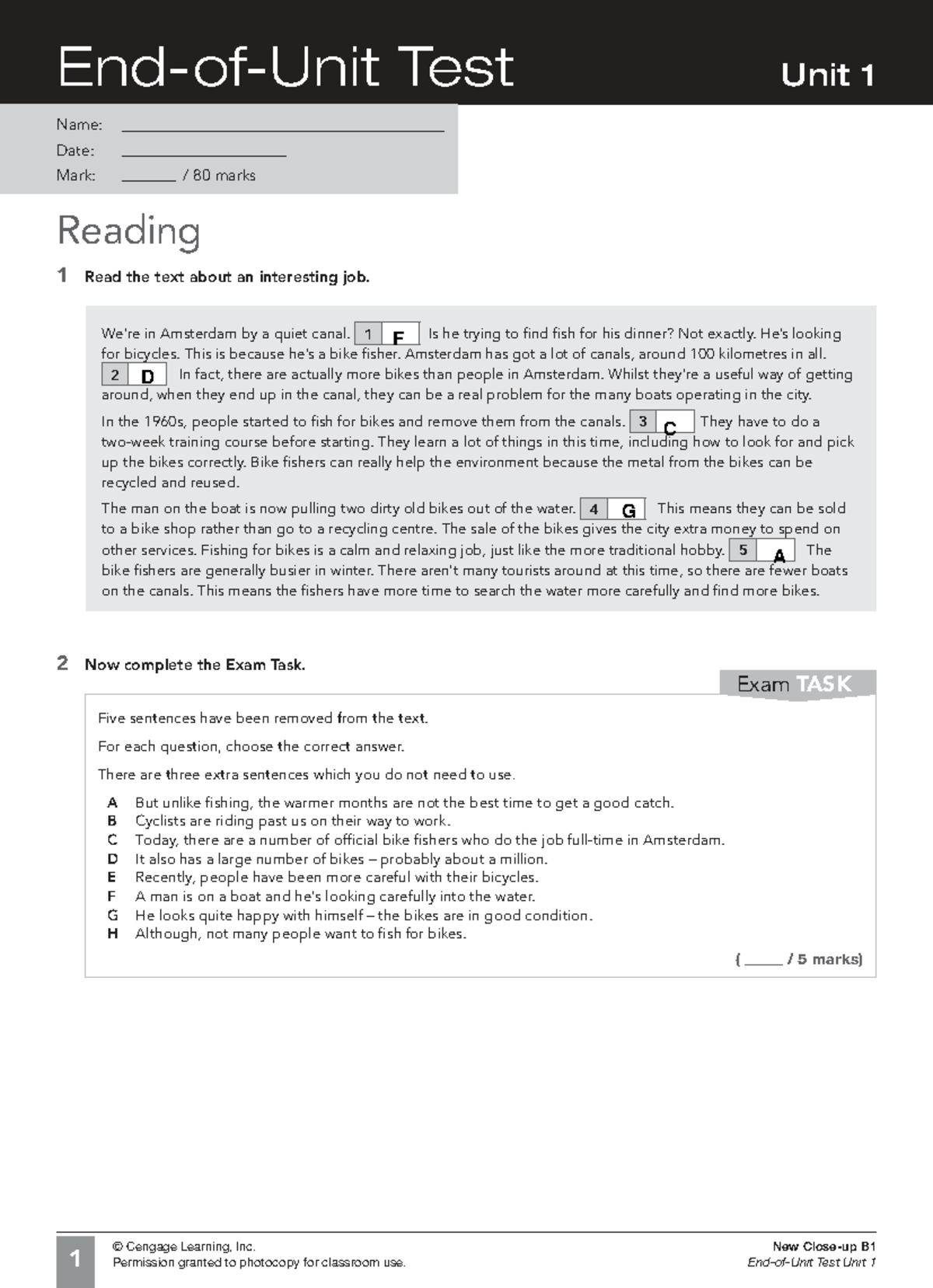 B1 End-of-Unit Test: Unit 1 Exam Preparation - Studocu