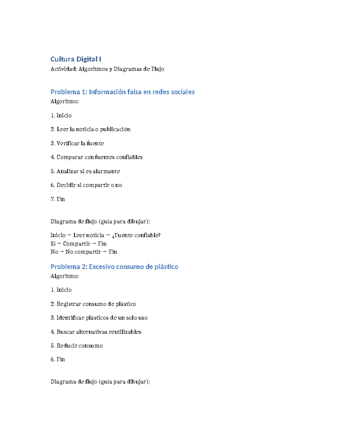 Cultura Digital I: Algoritmos y Diagramas de Flujo - Studocu