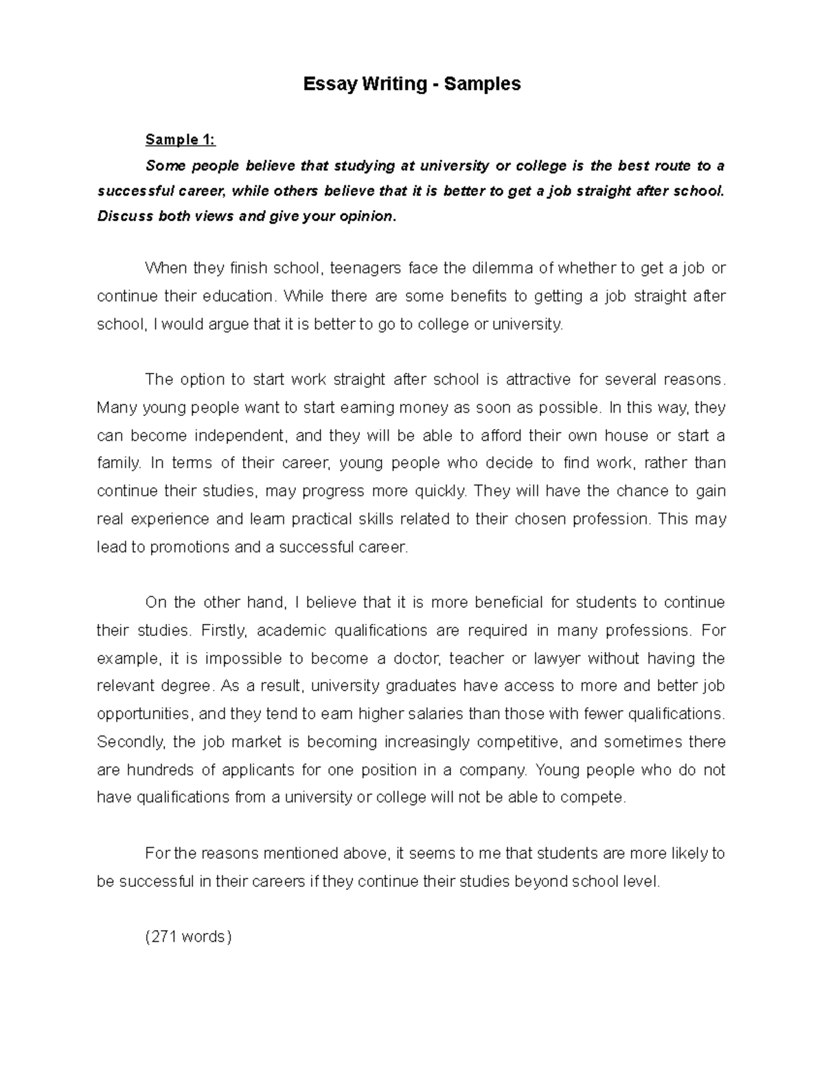 Essay-Writing-Samples - Essay Writing - Samples Sample 1: Some people ...