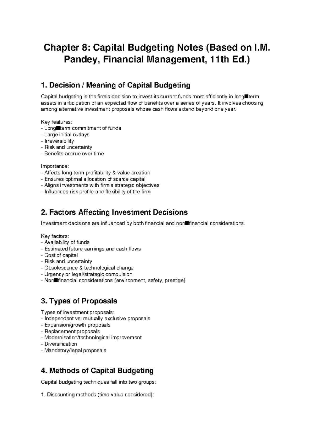 Chapter 8: Capital Budgeting Notes - I.M. Pandey, Fin. Mgmt. 11th Ed ...