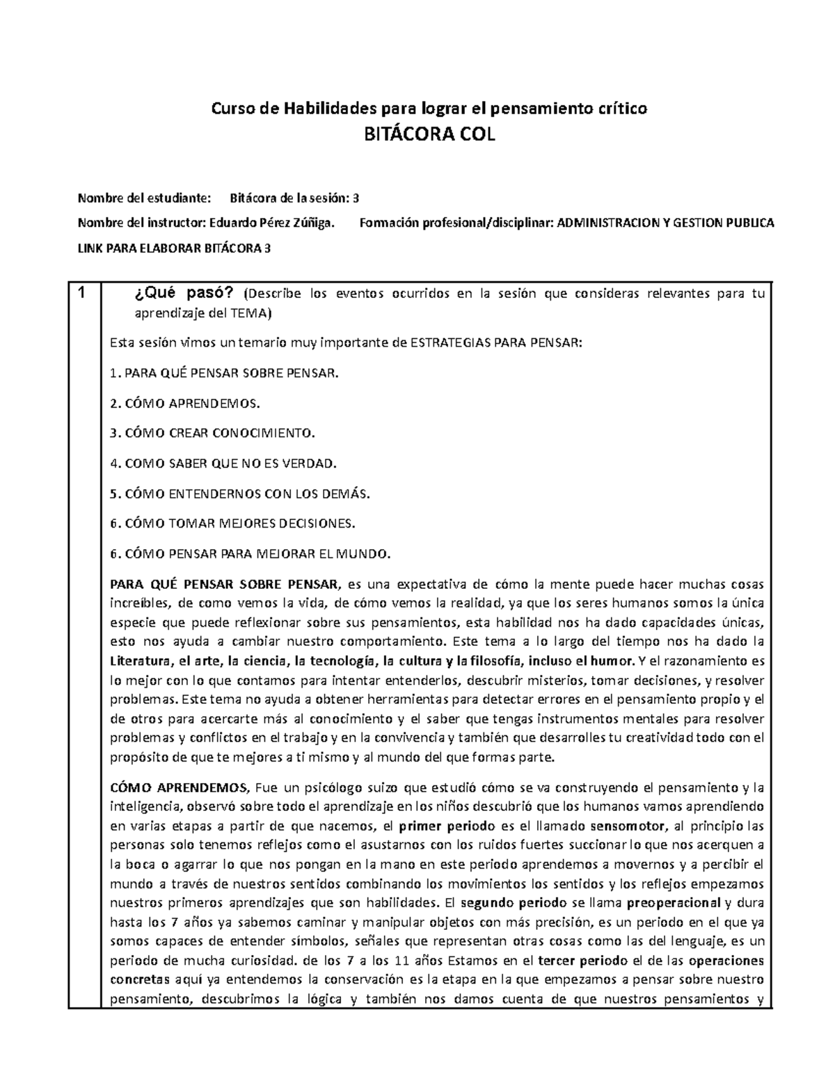 Bitácora COL 03 - Estrategias para Mejorar el Pensamiento Crítico - Studocu