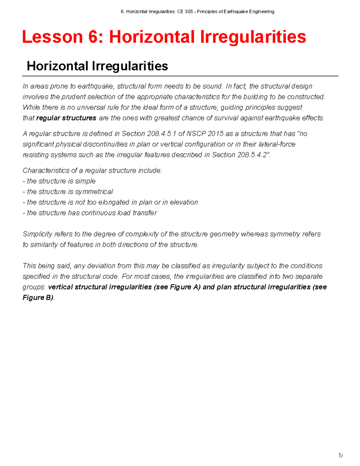 Horizontal Irregularities - In fact, the structural design involves the ...