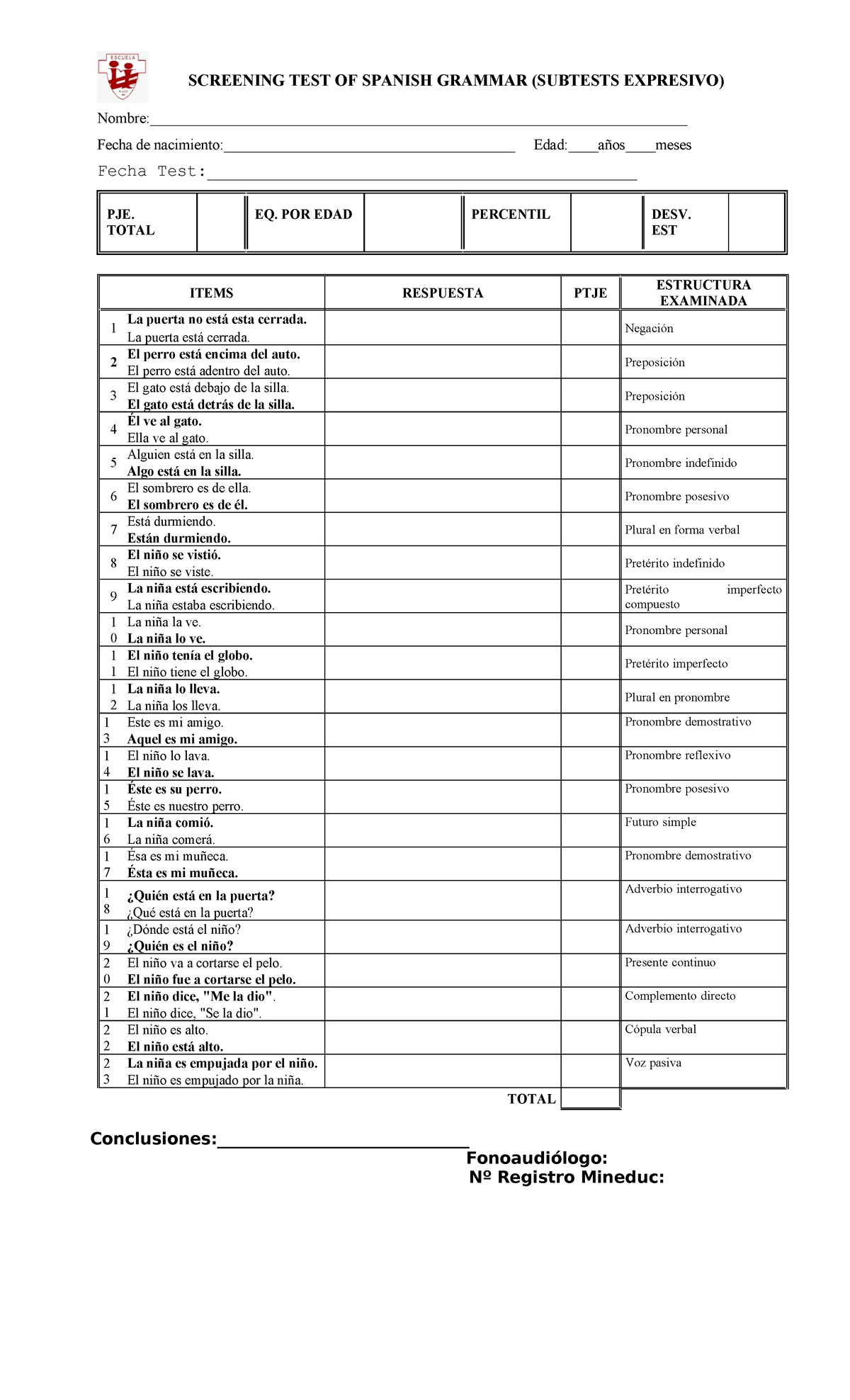 STSG -expresivo - fonoaudiología - SCREENING TEST OF SPANISH GRAMMAR ...