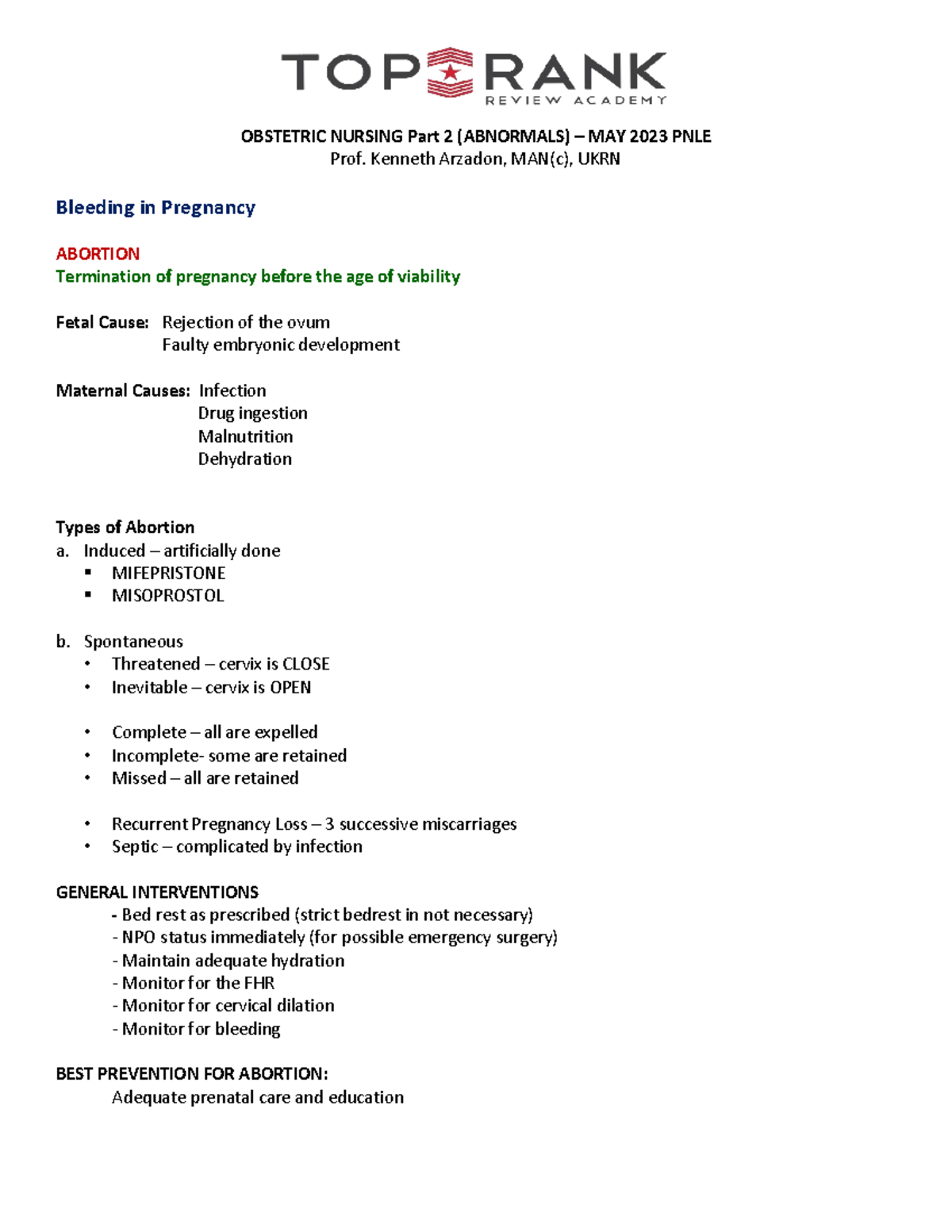 OB2 - From Sir Ken - OBSTETRIC NURSING Part 2 (ABNORMALS) – MAY 2023 ...