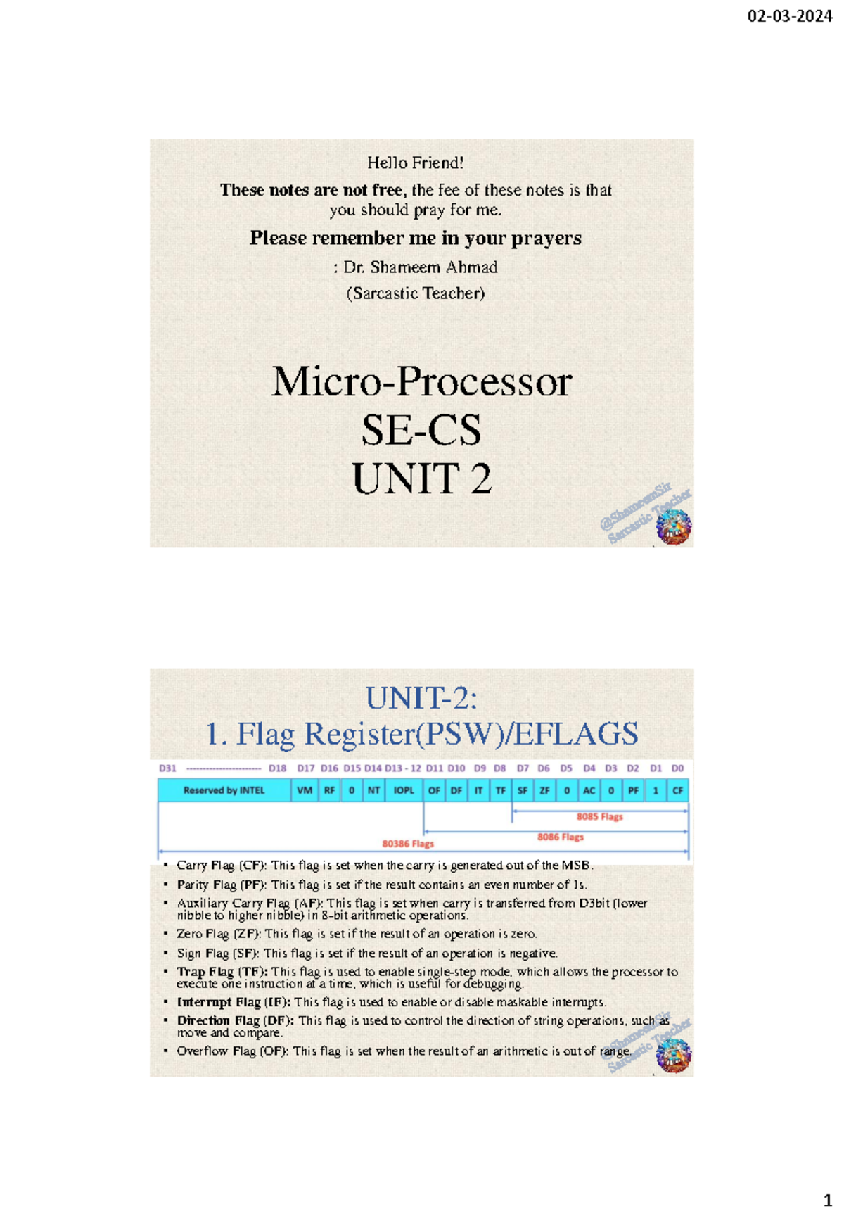 MP unit 2 oneshot - Microprocessor notes. - Micro-Processor SE-CS UNIT ...