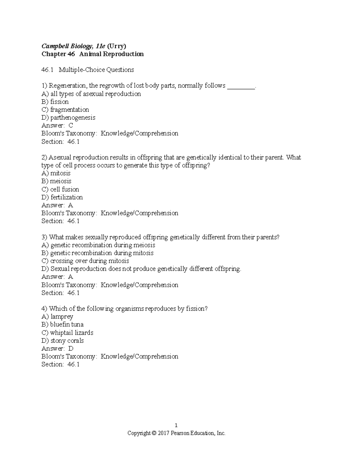 Chapter 46 - Animal Reproduction Study Guide for BIO 111-112 - Studocu