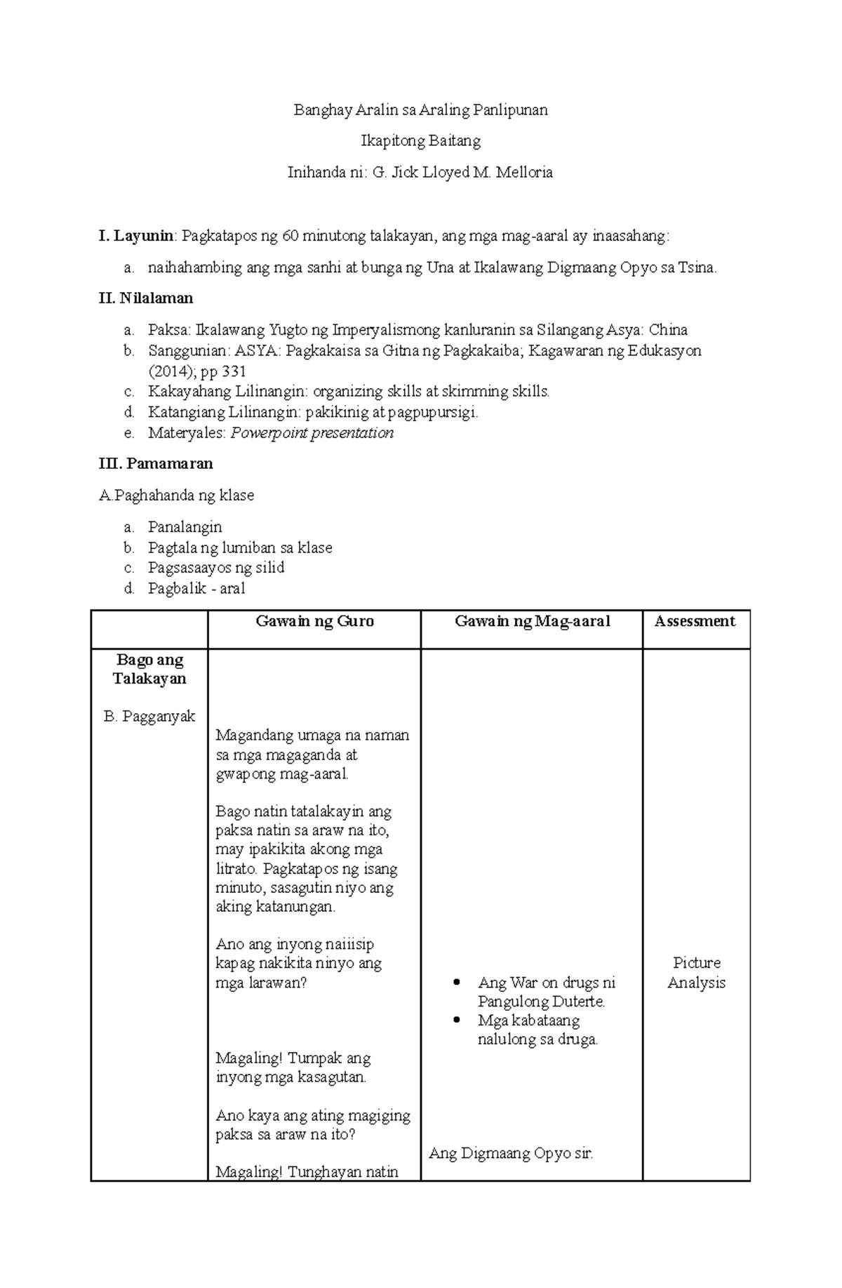 Una at Ikalawang Digmaang Opyo - Banghay Aralin sa Araling Panlipunan ...
